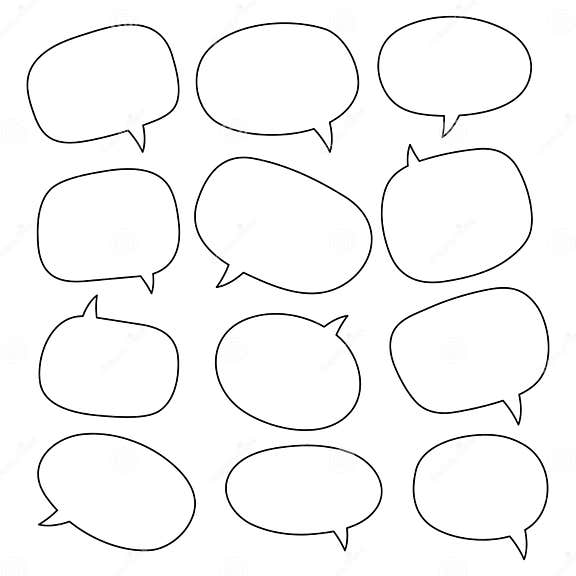 Set of Hand Drawn Line Speech Bubbles in Rectangular Shape. Speech ...