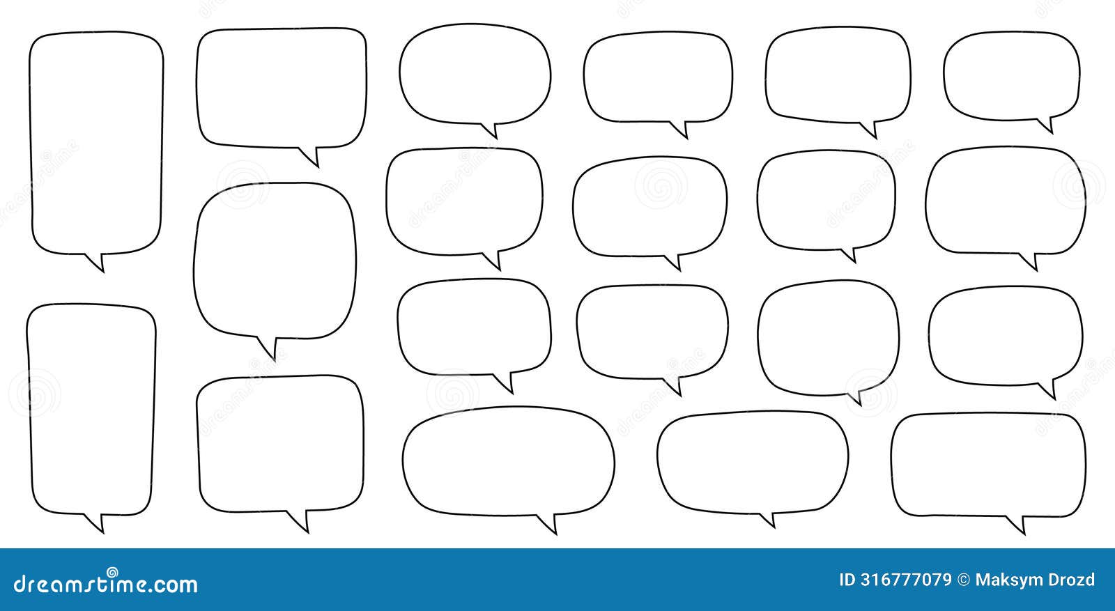 Set of Hand Drawn Line Speech Bubbles in Rectangular Shape. Speech ...