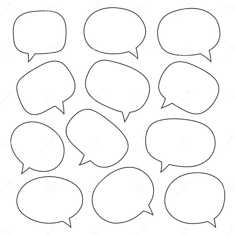 Set of Hand Drawn Line Speech Bubbles in Rectangular Shape. Speech ...