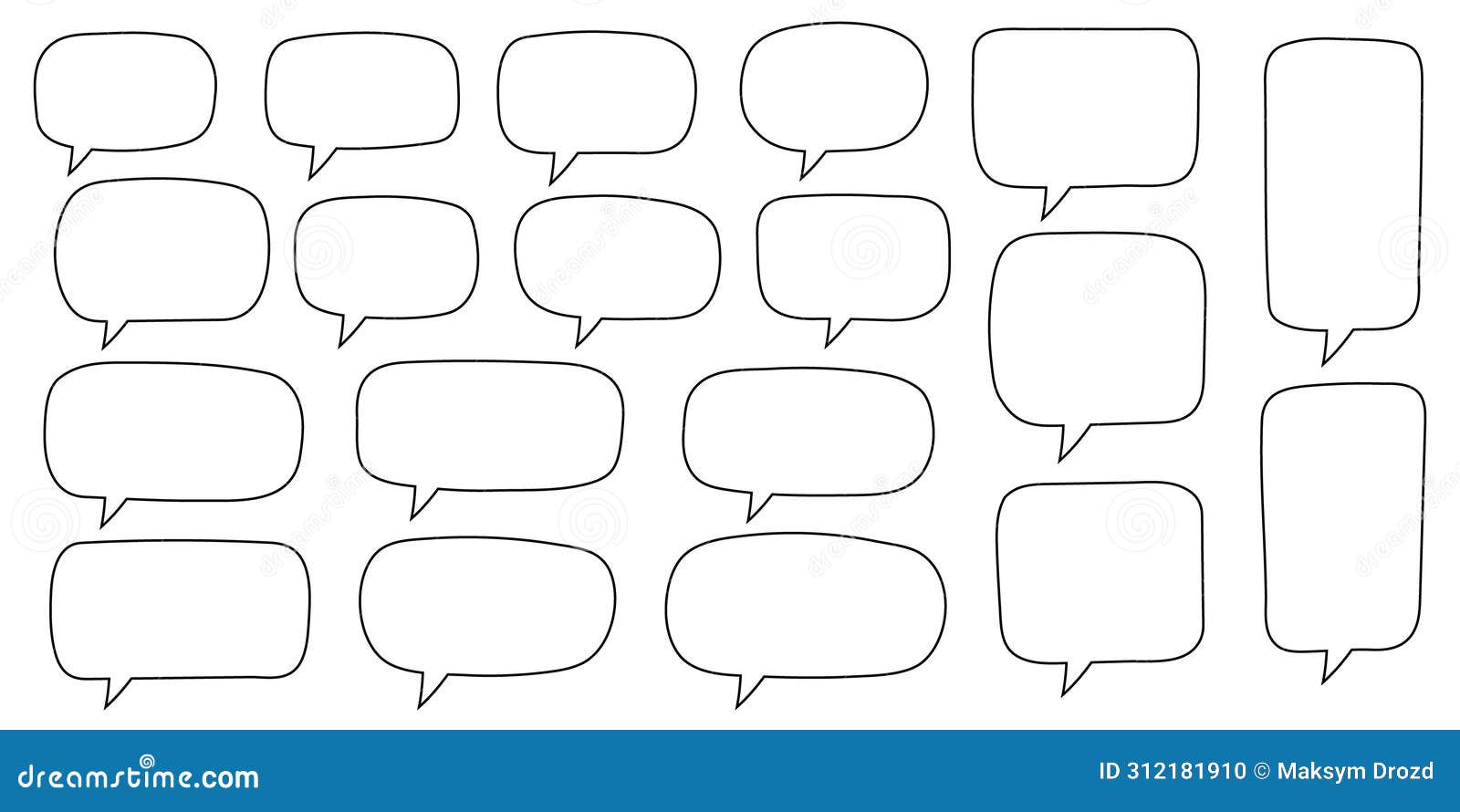 Set of Hand Drawn Line Speech Bubbles in Rectangular Shape. Speech ...