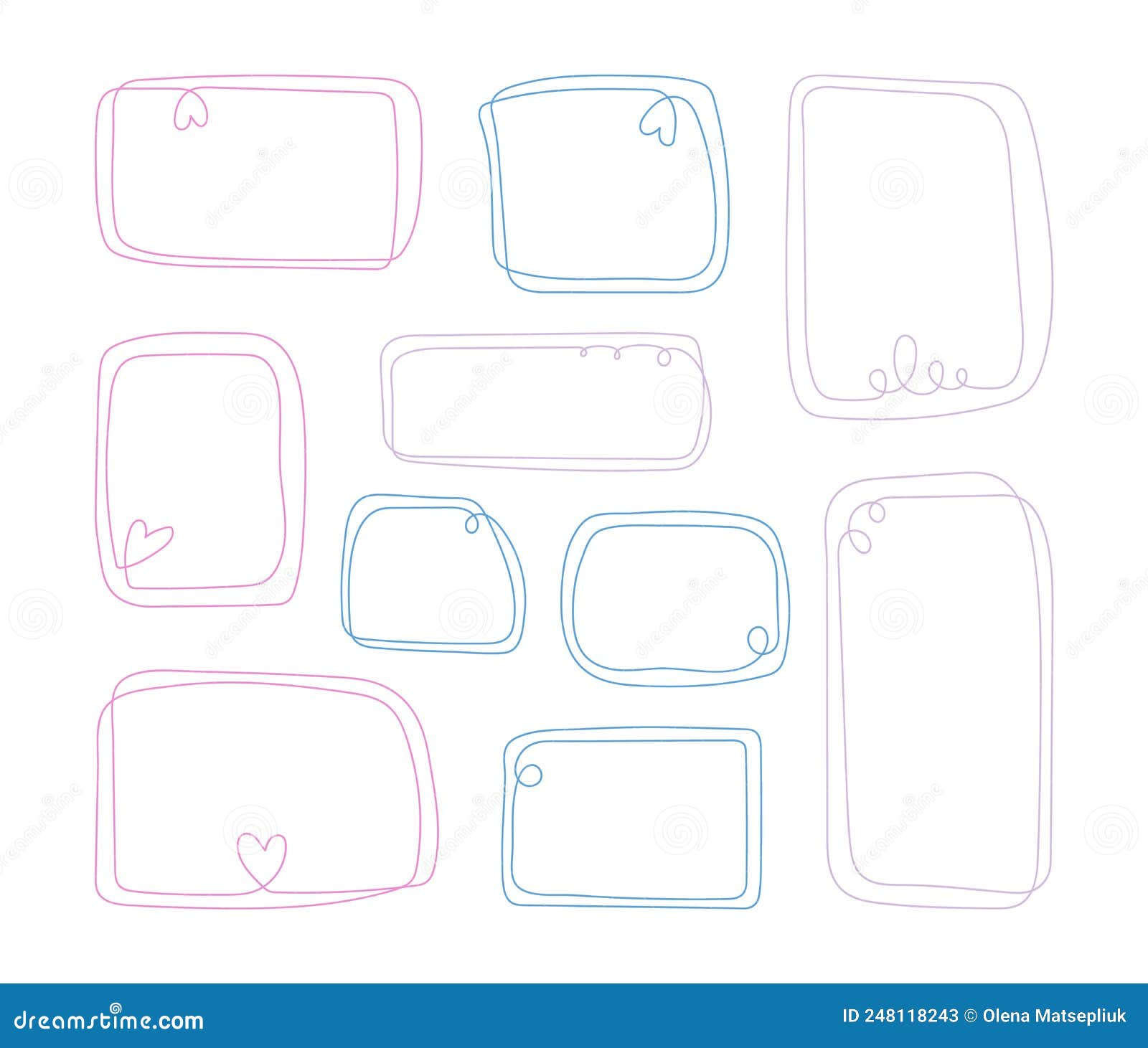 Set Hand Drawn Linear Cute Frames for Text or Photo. Pastel Line ...