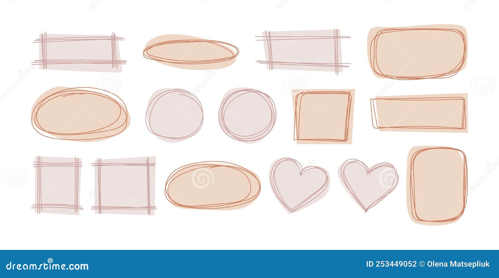 Set Hand Drawn Linear Cute Frames for Text or Photo. Pastel Lines ...