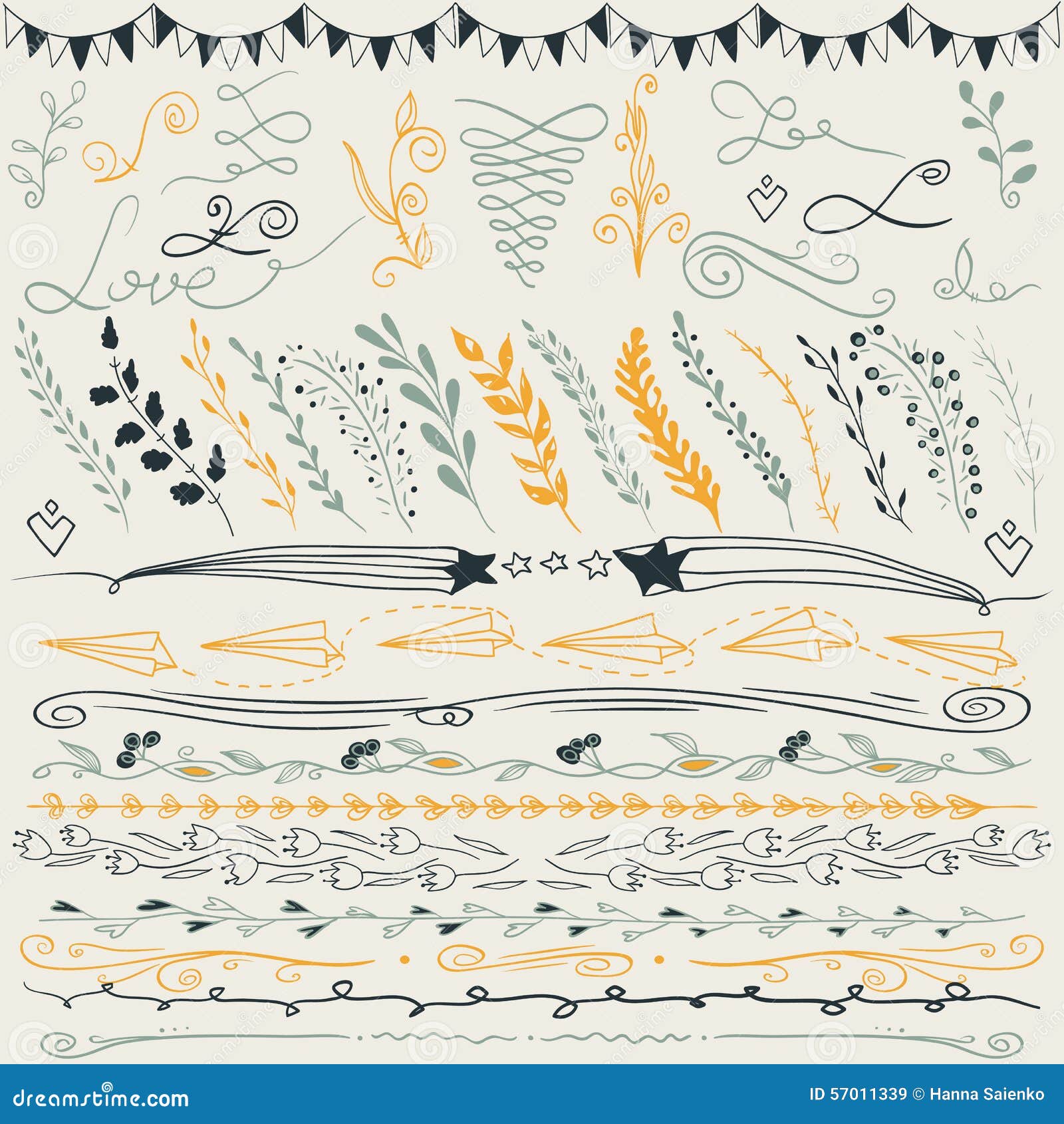 Set of Hand Drawn Lines Border, Branches and Elegant Design Elements ...