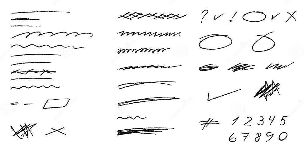 Set of Hand-drawn Lines for Underlining and Correcting Text. Markers ...