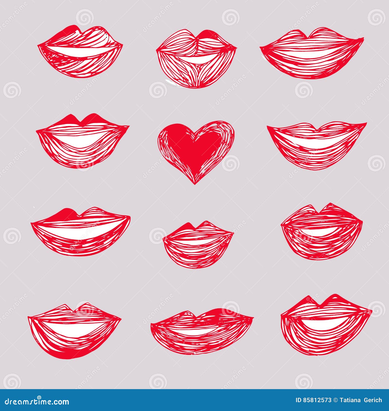 Set of hand drawn lips stock vector. Illustration of chic - 85812573