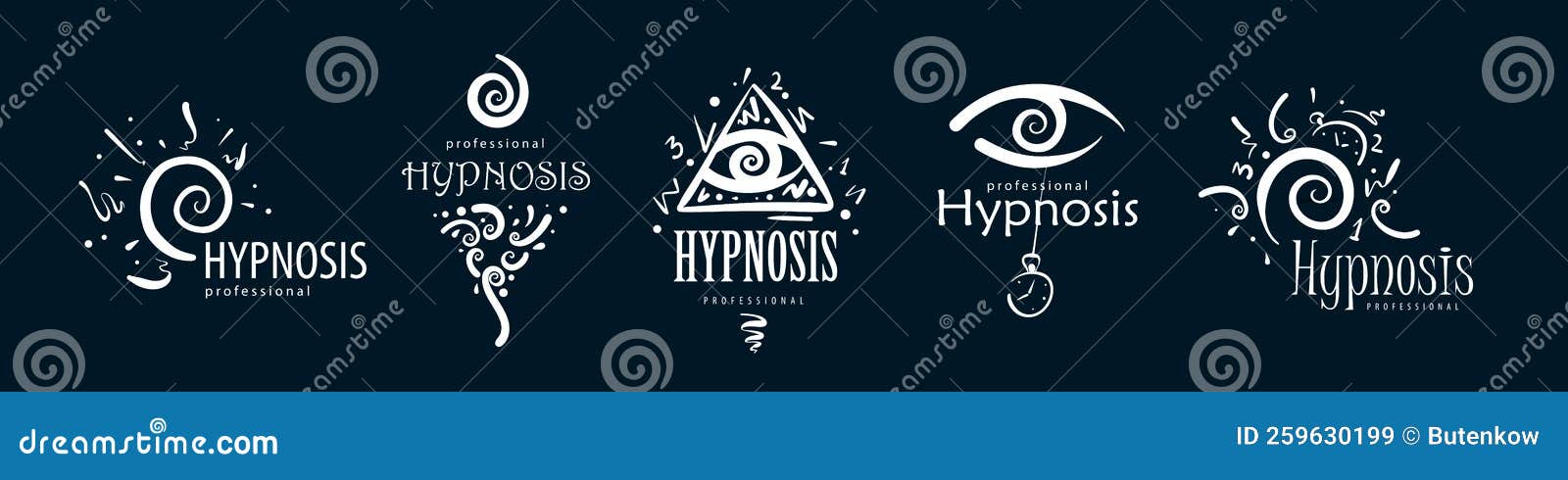 A Set of Hand-drawn Logos for Professional Hypnosis Stock Illustration ...