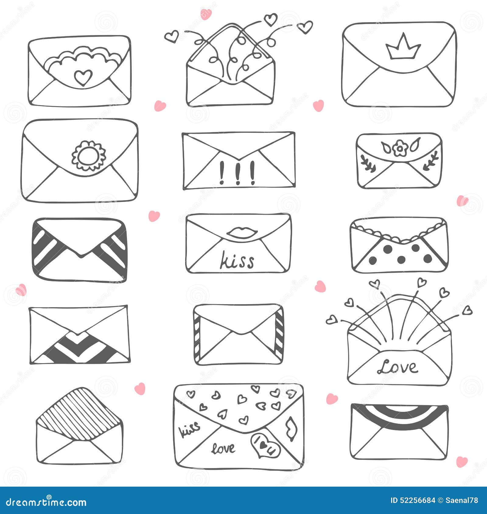 Set of Hand Drawn Mailing Envelopes. Communication Icon in Sketc Stock ...