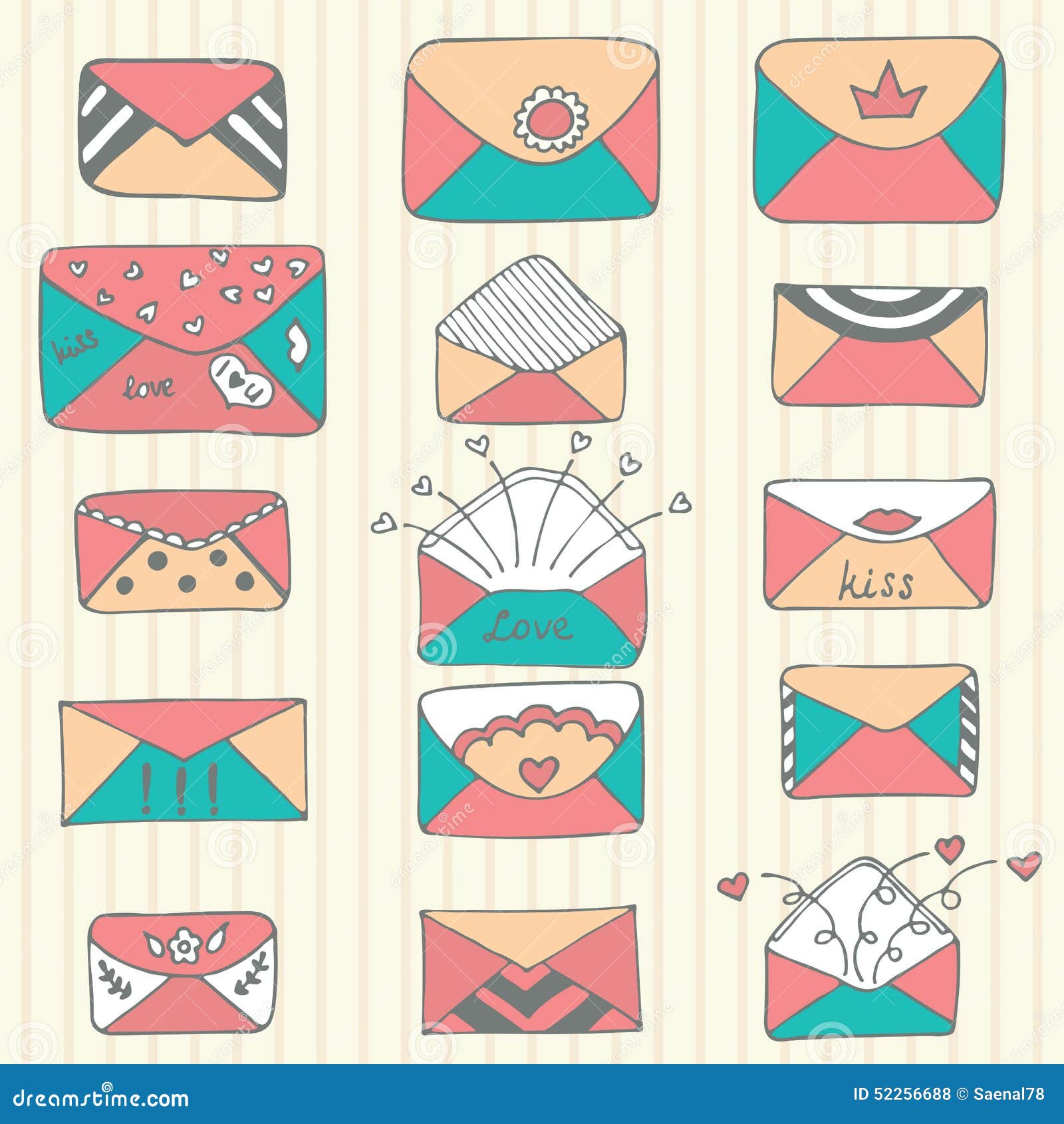Set of Hand Drawn Mailing Envelopes. Sketch Style Stock Vector ...