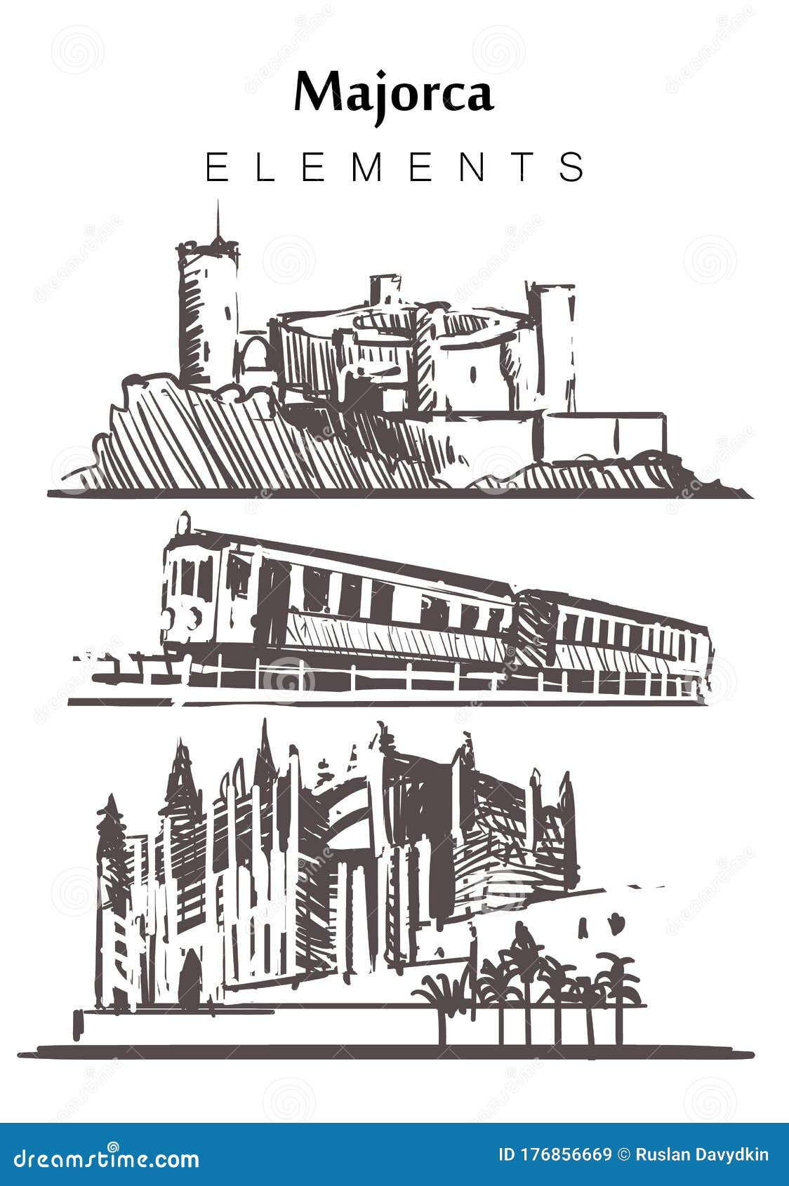 Set of Hand-drawn Majorca Buildings Elements Sketch Vector Illustration ...