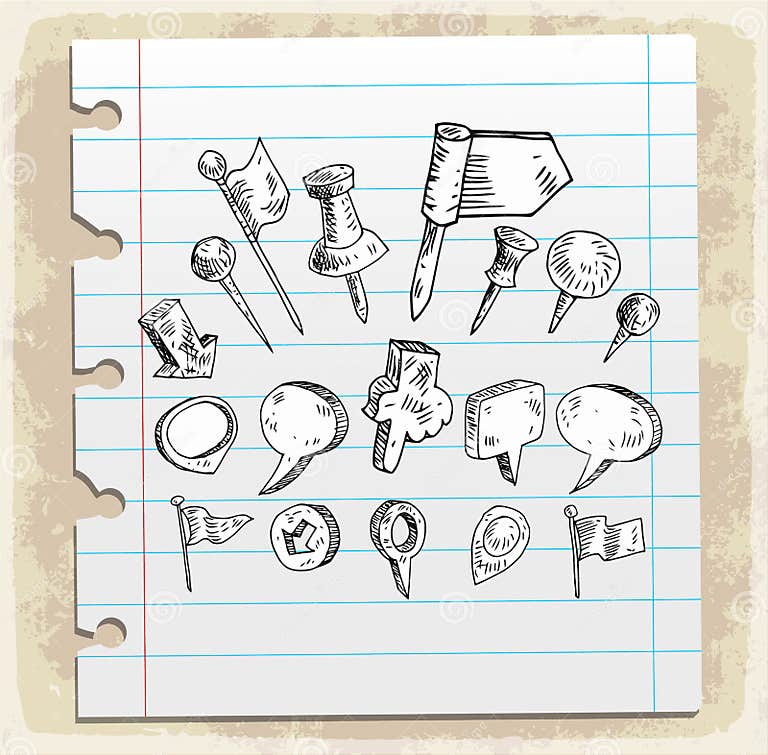 Set of Hand Drawn Map Pointers Illustration, Vector Icon. Stock Vector ...