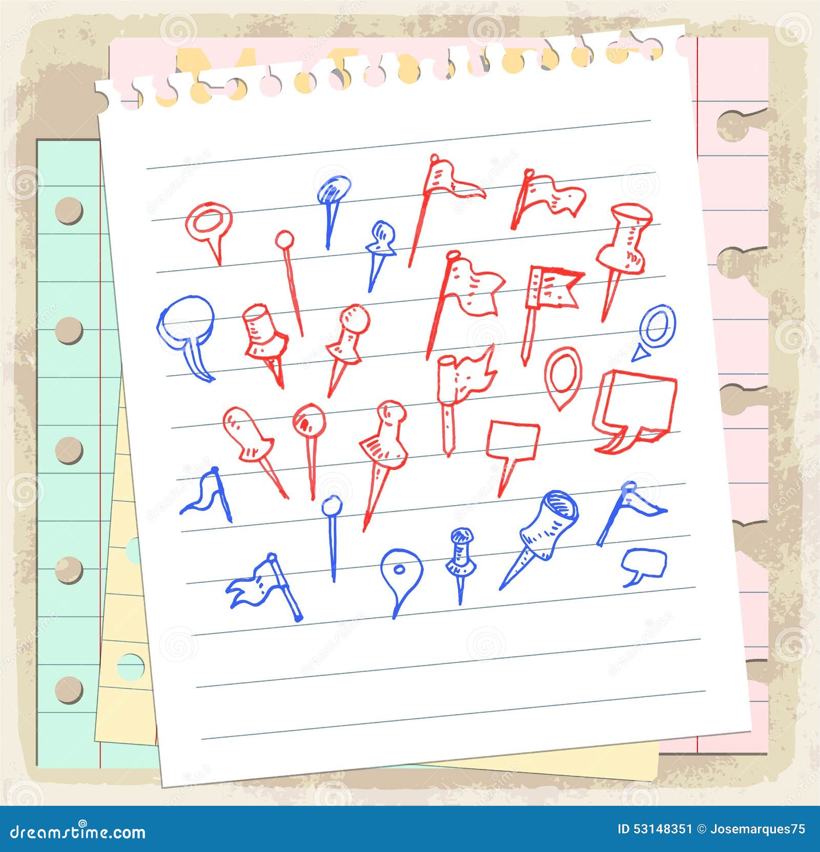 Set of Hand Drawn Map Pointers Paper Note, Vector Illustration Stock ...