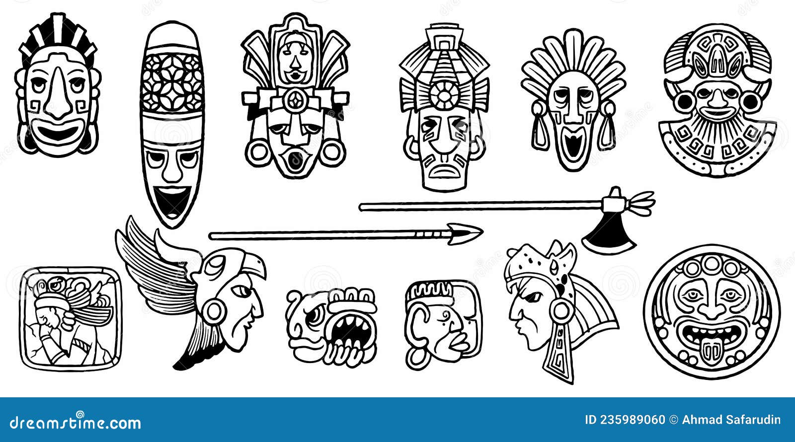 Maya Ancient Pyramid Vector Seamless Background, Jungle Outline ...