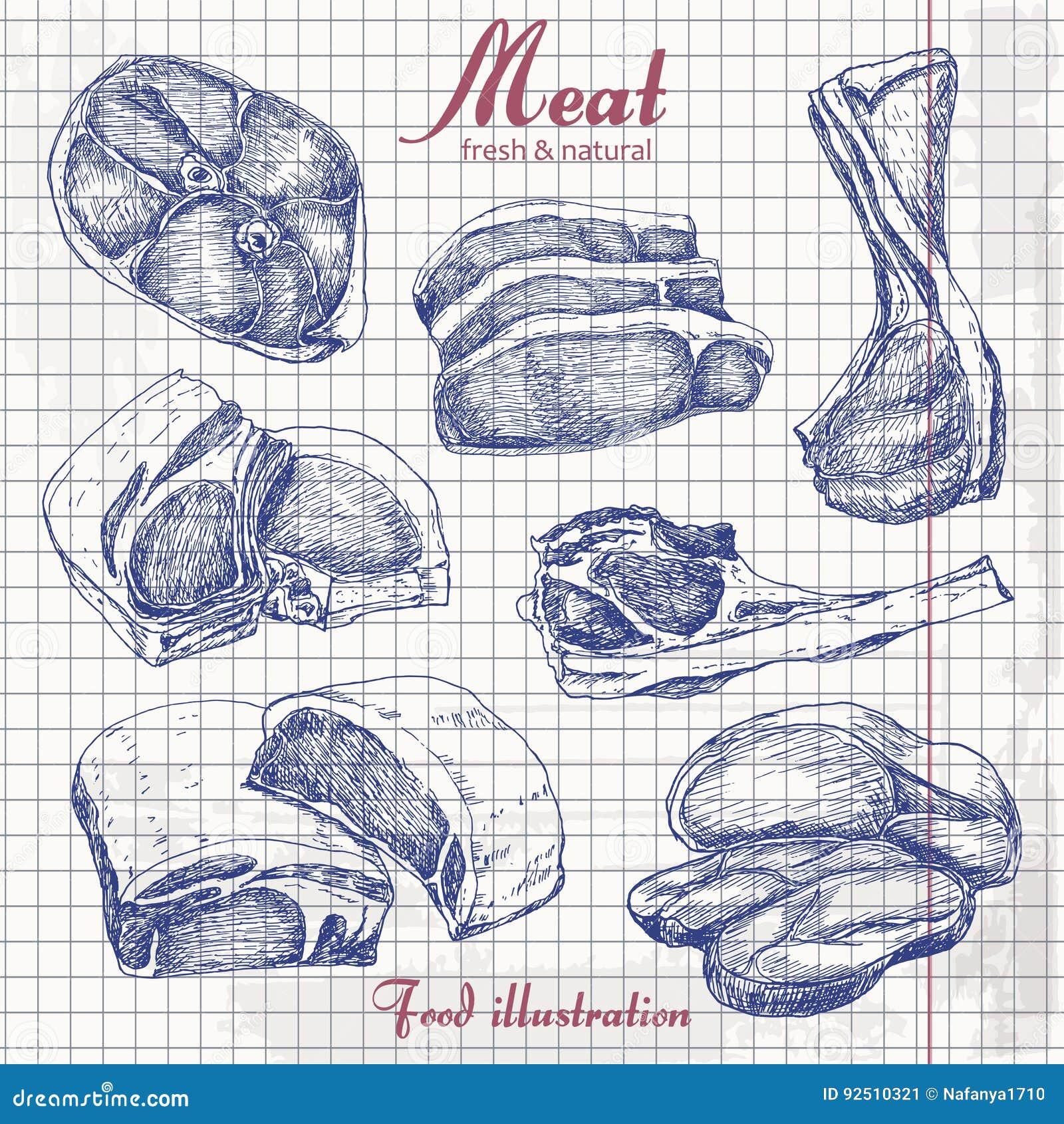 Set of Hand Drawn Meat on White Background Stock Vector - Illustration ...