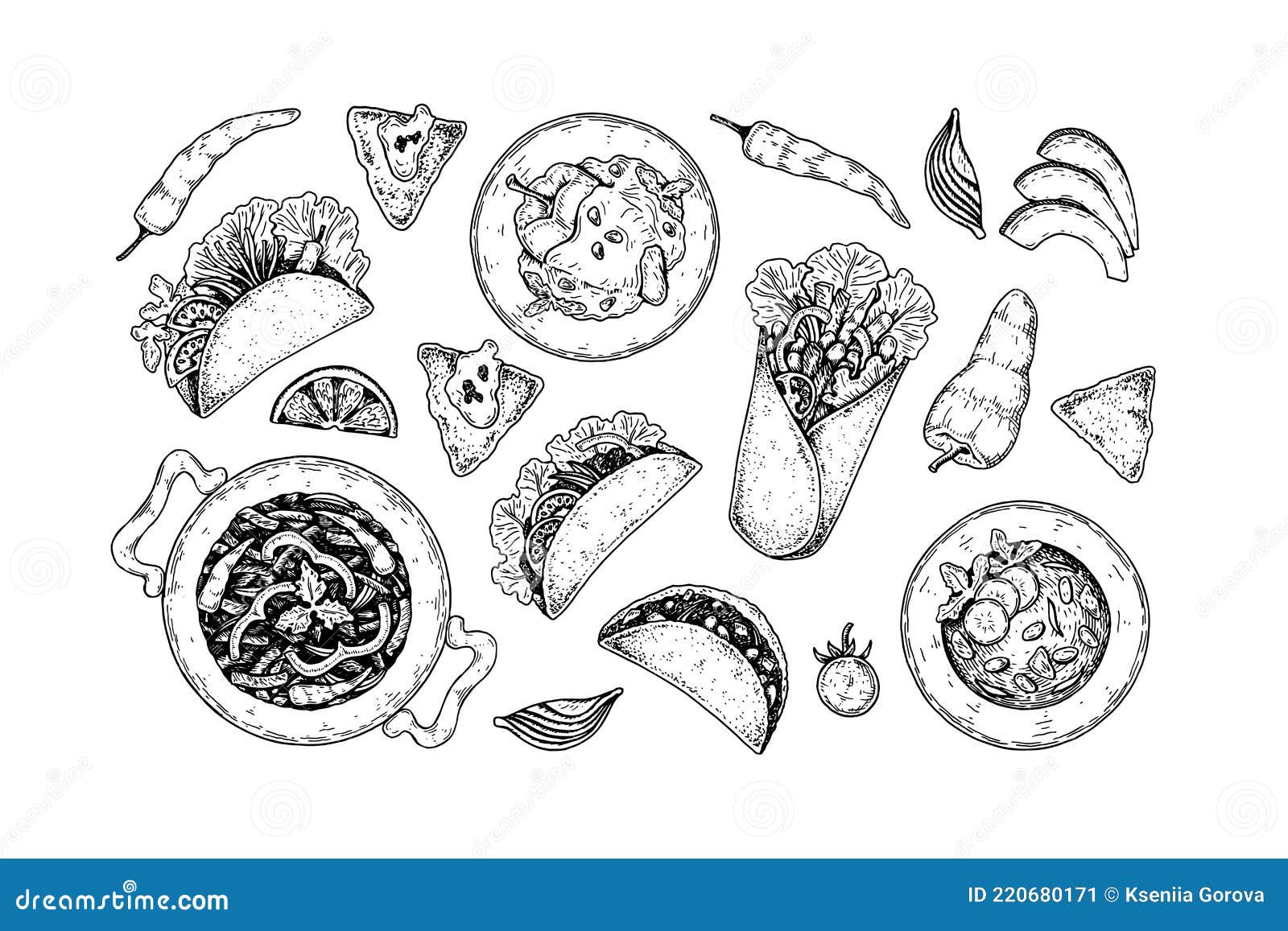 Set of Hand Drawn Mexican Food. Vector Illustration in Sketch Style ...