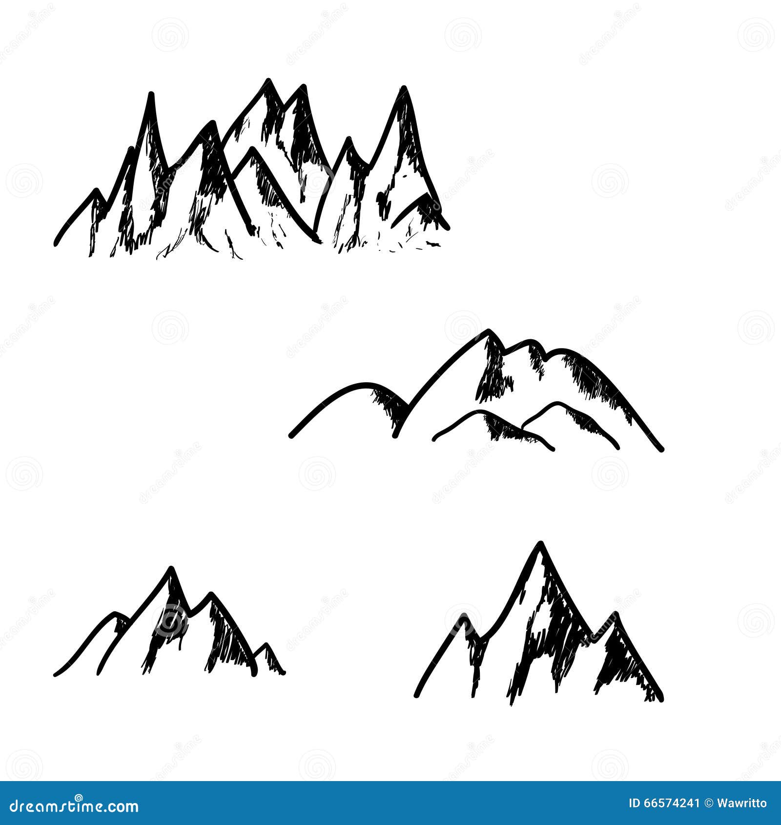 Set of Hand Drawn Mountains Isolated on White Background, Stock Vector ...