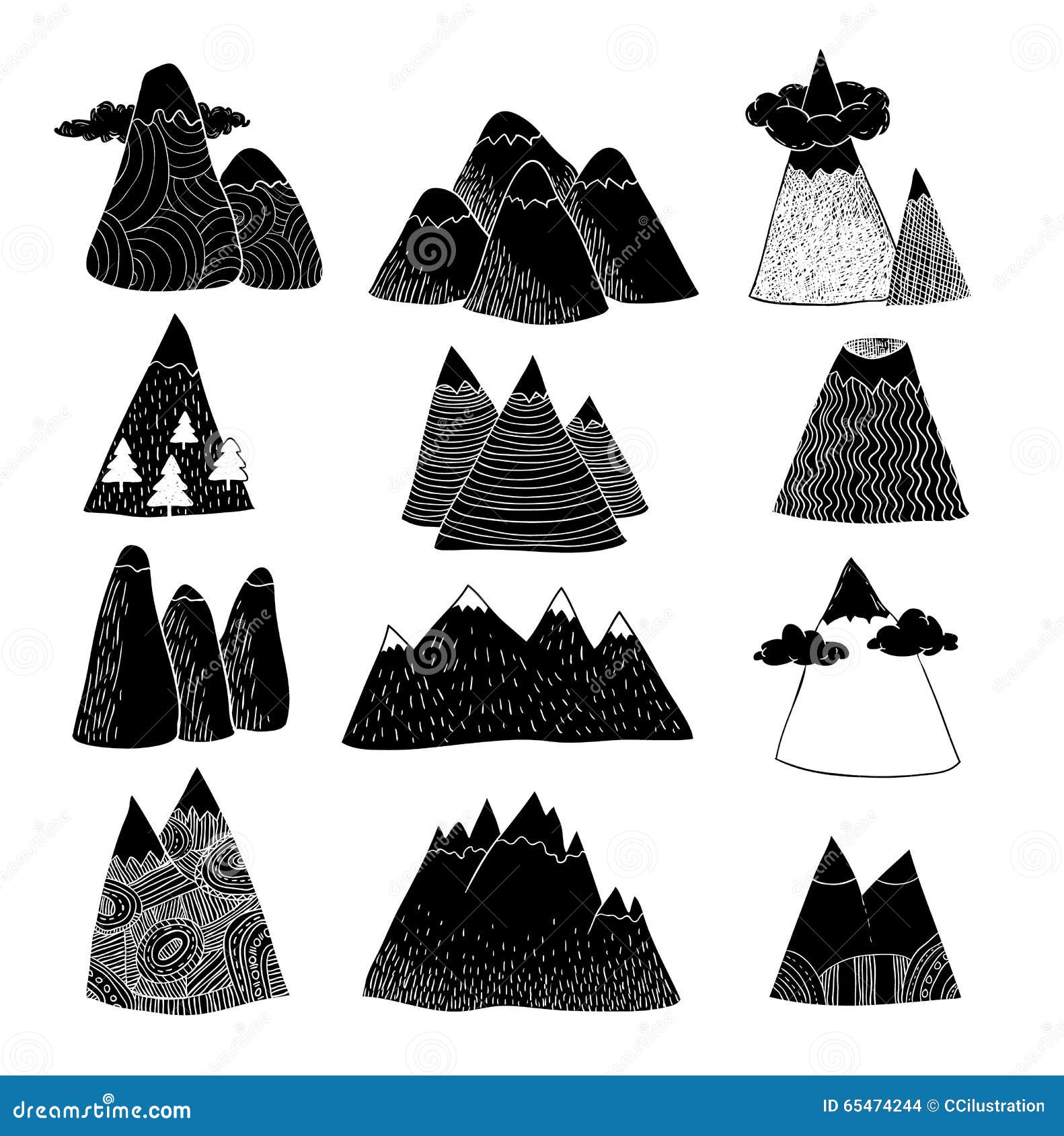 Set of Hand Drawn Mountains Vector Illustration Stock Vector ...