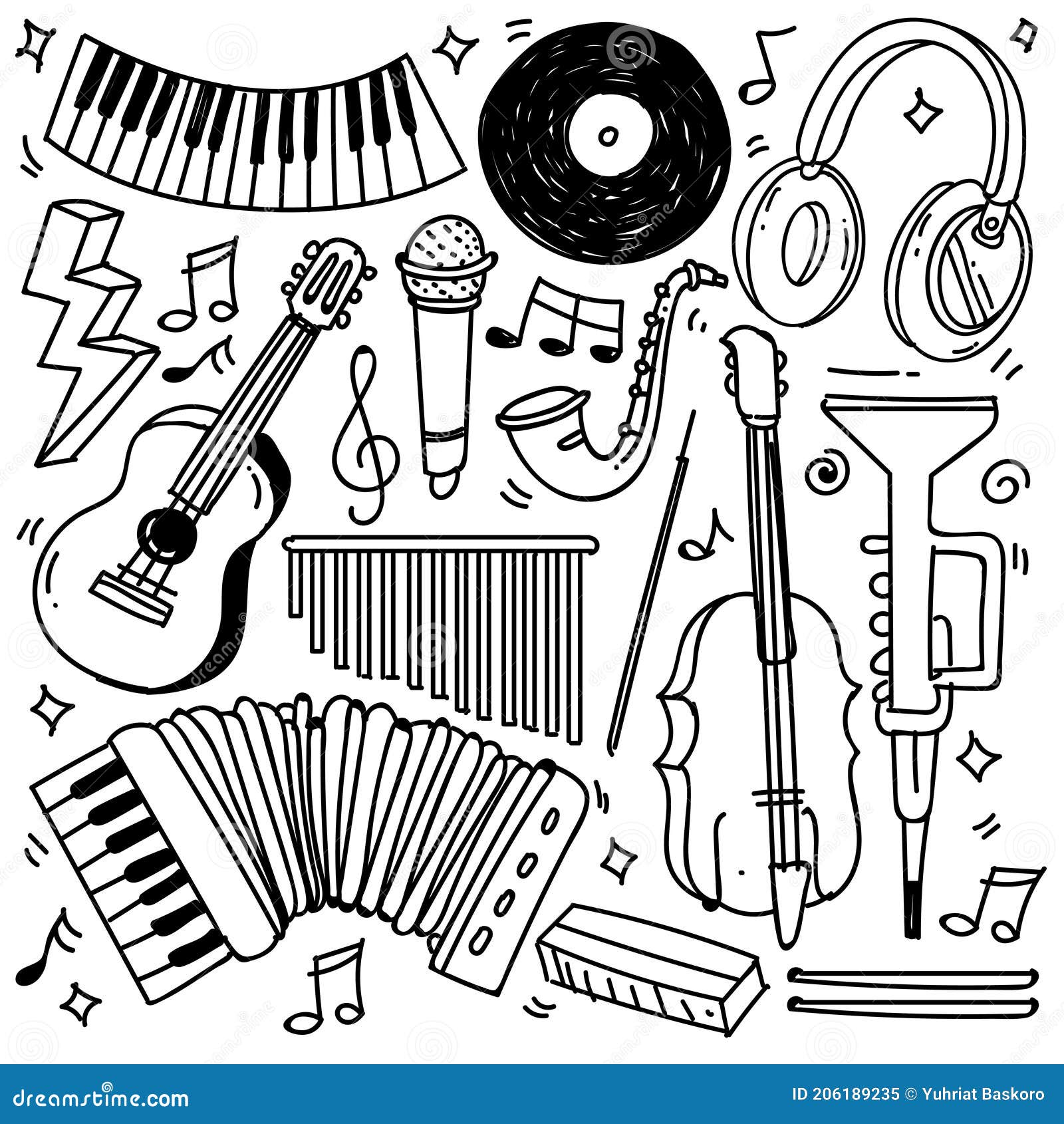 Set of Hand Drawn Music Theme Isolated on White Background, Doodle Set ...
