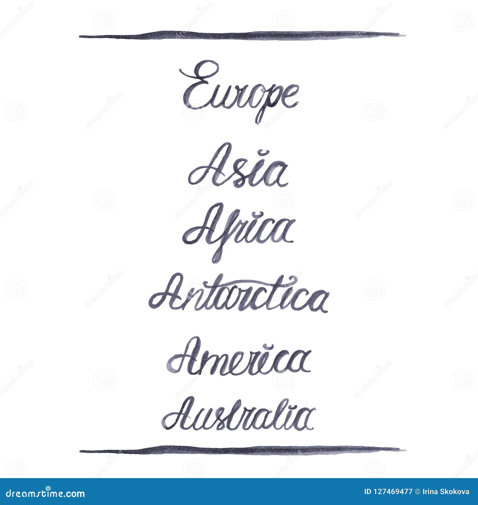 Set of Hand-drawn Names of the Continents Stock Vector - Illustration ...