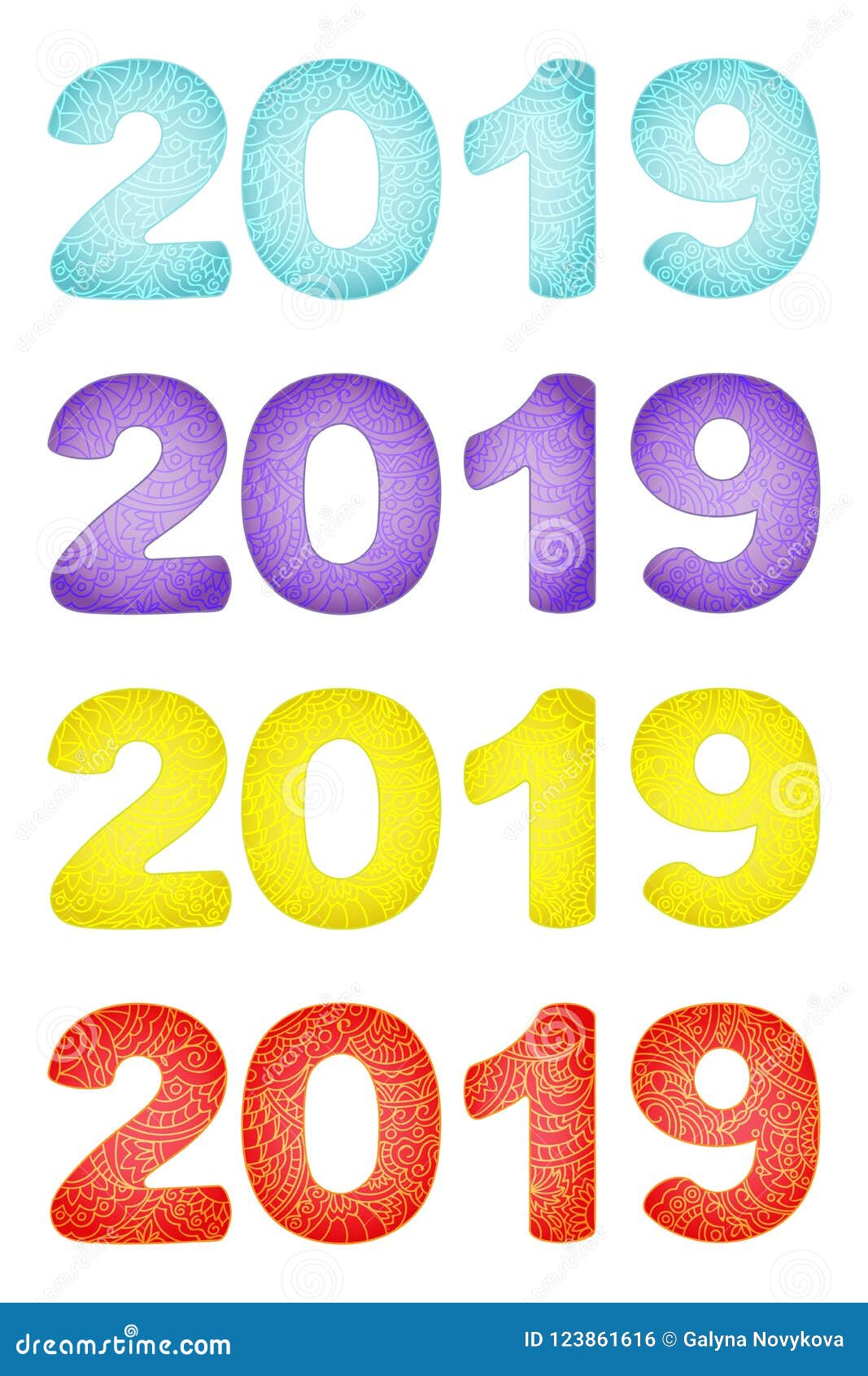 Set Neon Three-dimensional Patterned Numbers 2019 Stock Vector ...