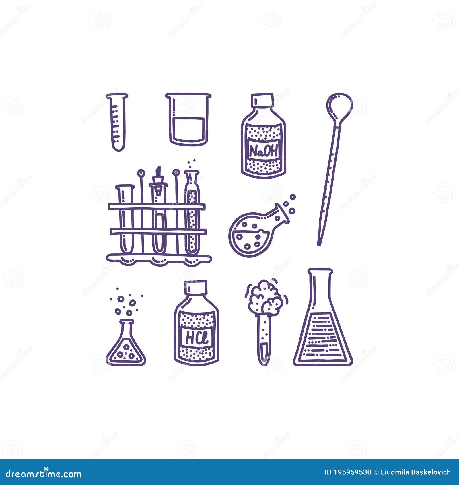 Set of Hand Drawn Objects Associated with Chemistry and Experiments ...