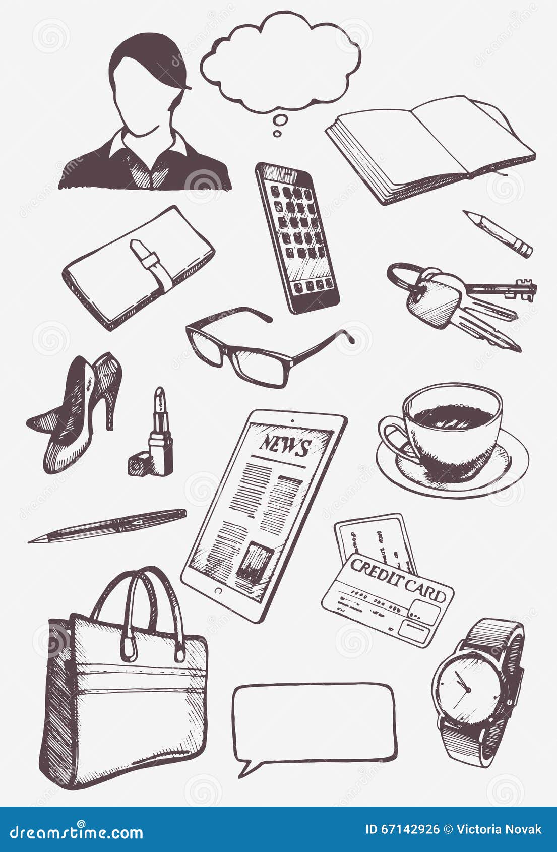 Set of Hand Drawn Objects for Business Woman. Stock Vector ...
