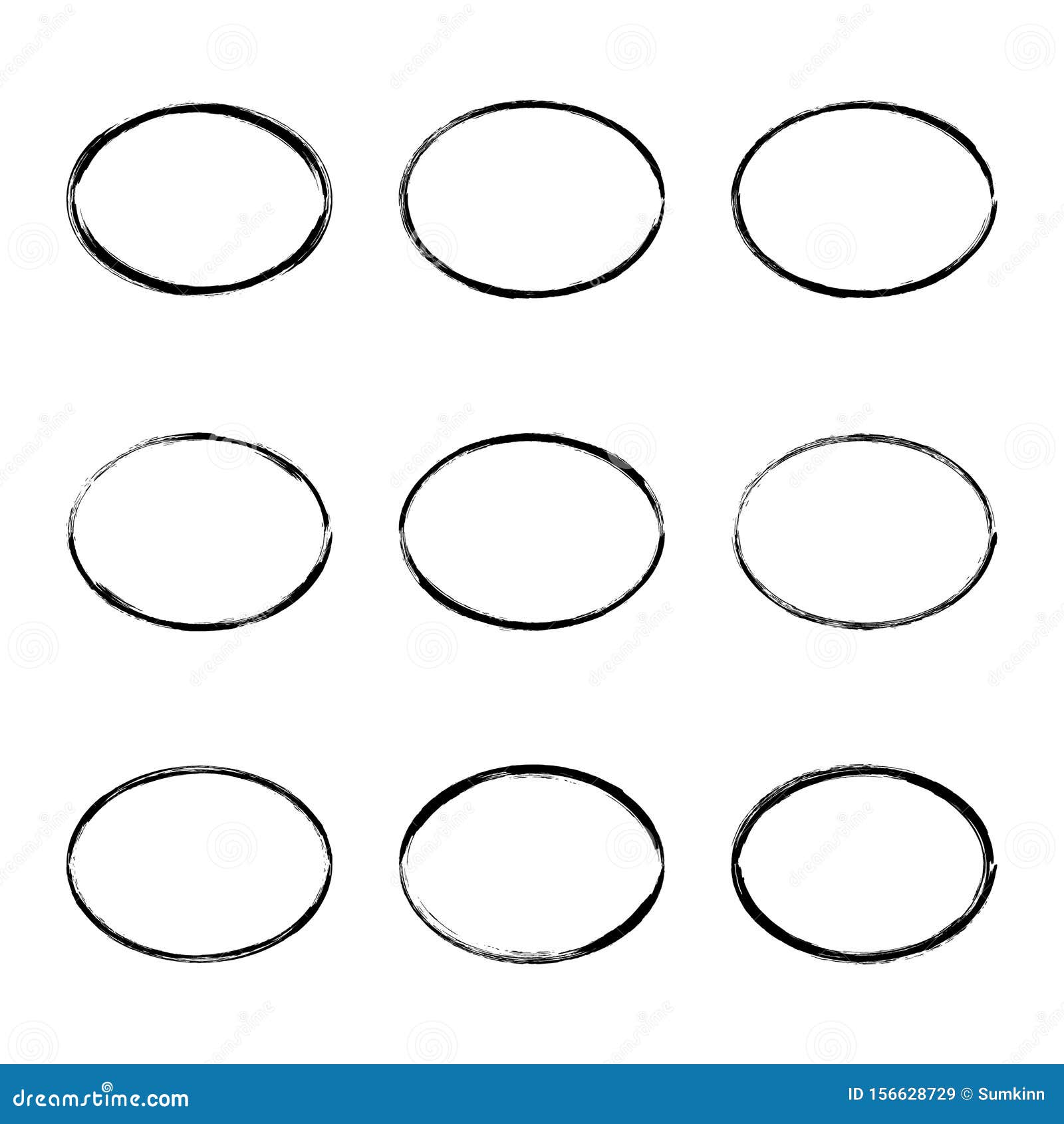 Set hand drawn oval frame. stock vector. Illustration of felt - 156628729