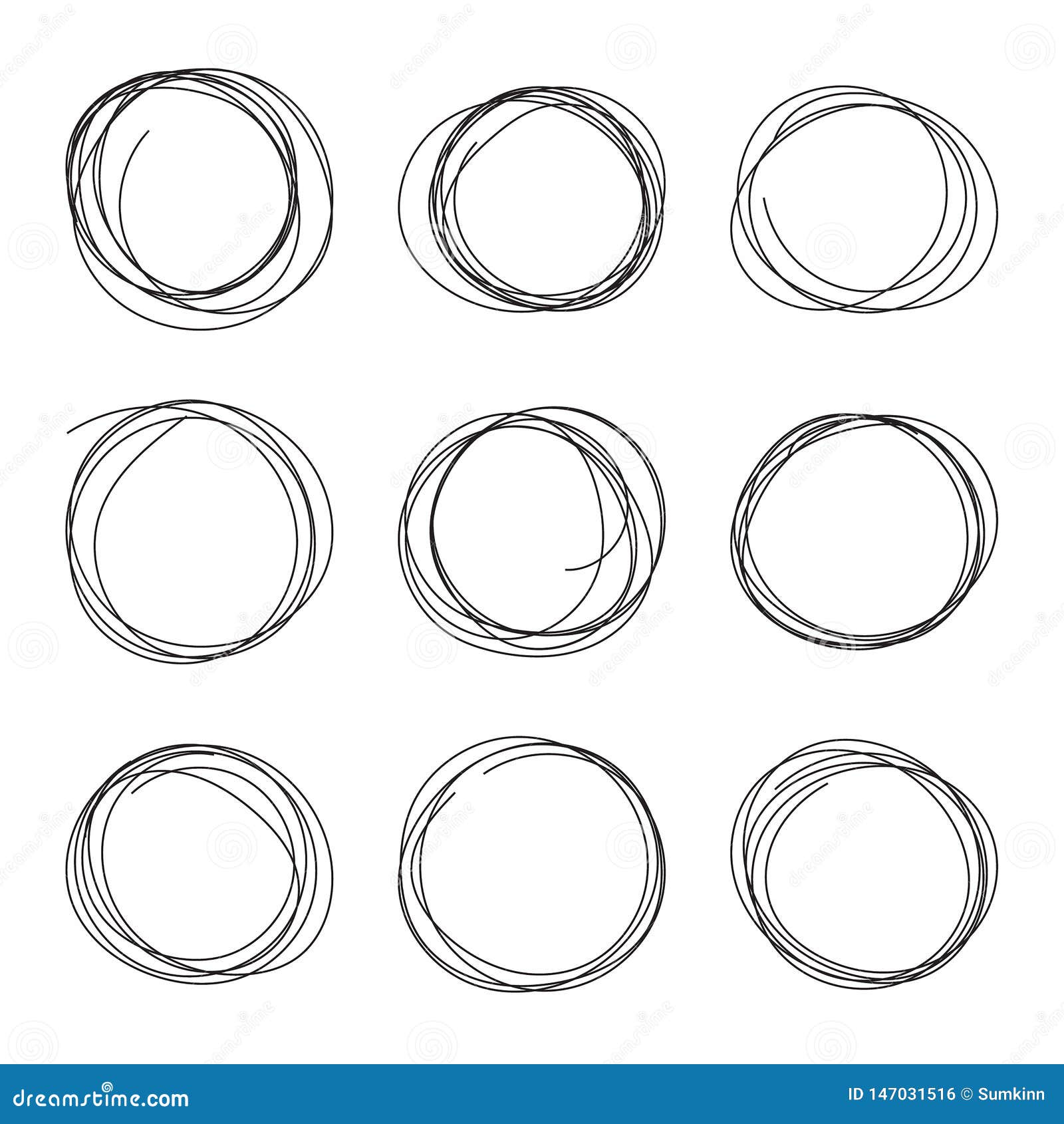 Set hand drawn ovals stock vector. Illustration of drawing - 147031516