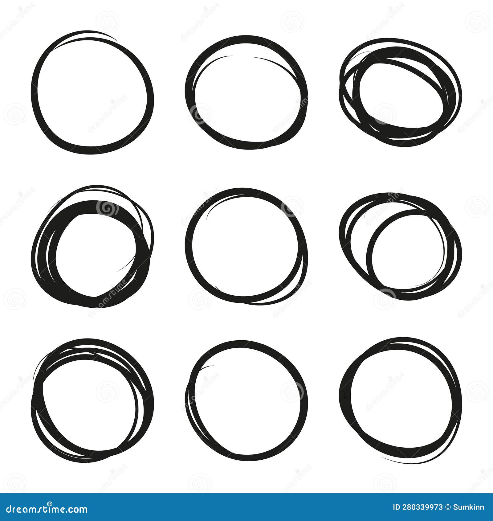 Set hand drawn ovals stock vector. Illustration of arcs - 280339973