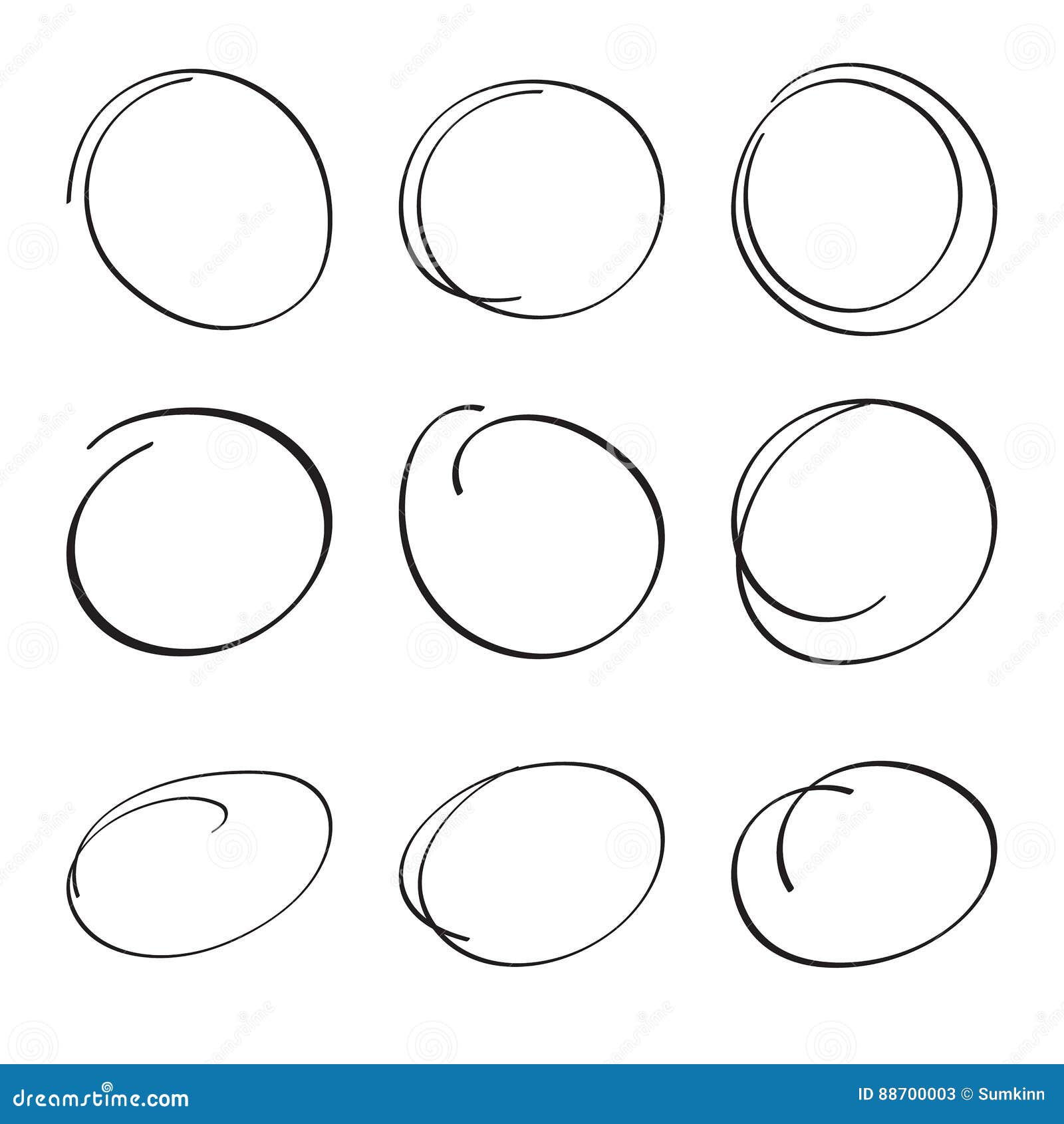 Set hand drawn ovals stock vector. Illustration of pencil - 88700003