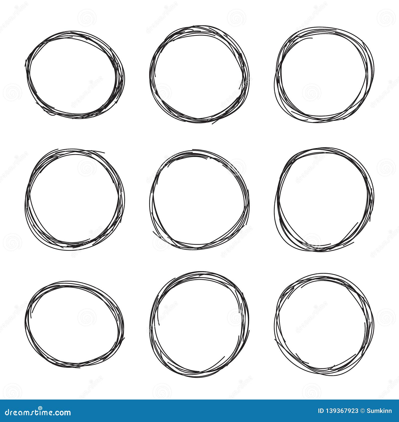 Set hand drawn ovals stock vector. Illustration of arcs - 139367923