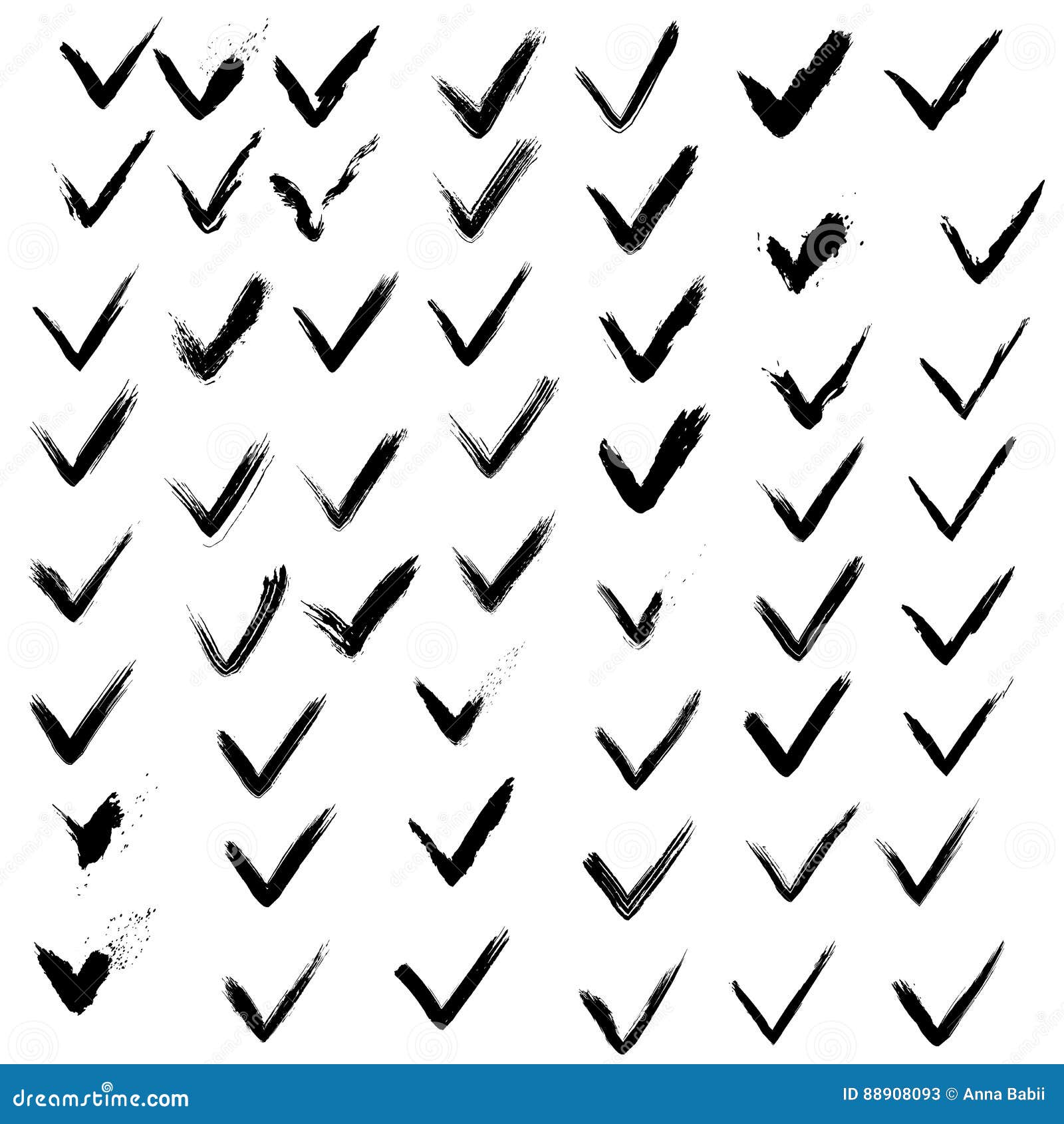 Set of Hand Drawn Paint Ink Check Marks. Grunge Black and White ...