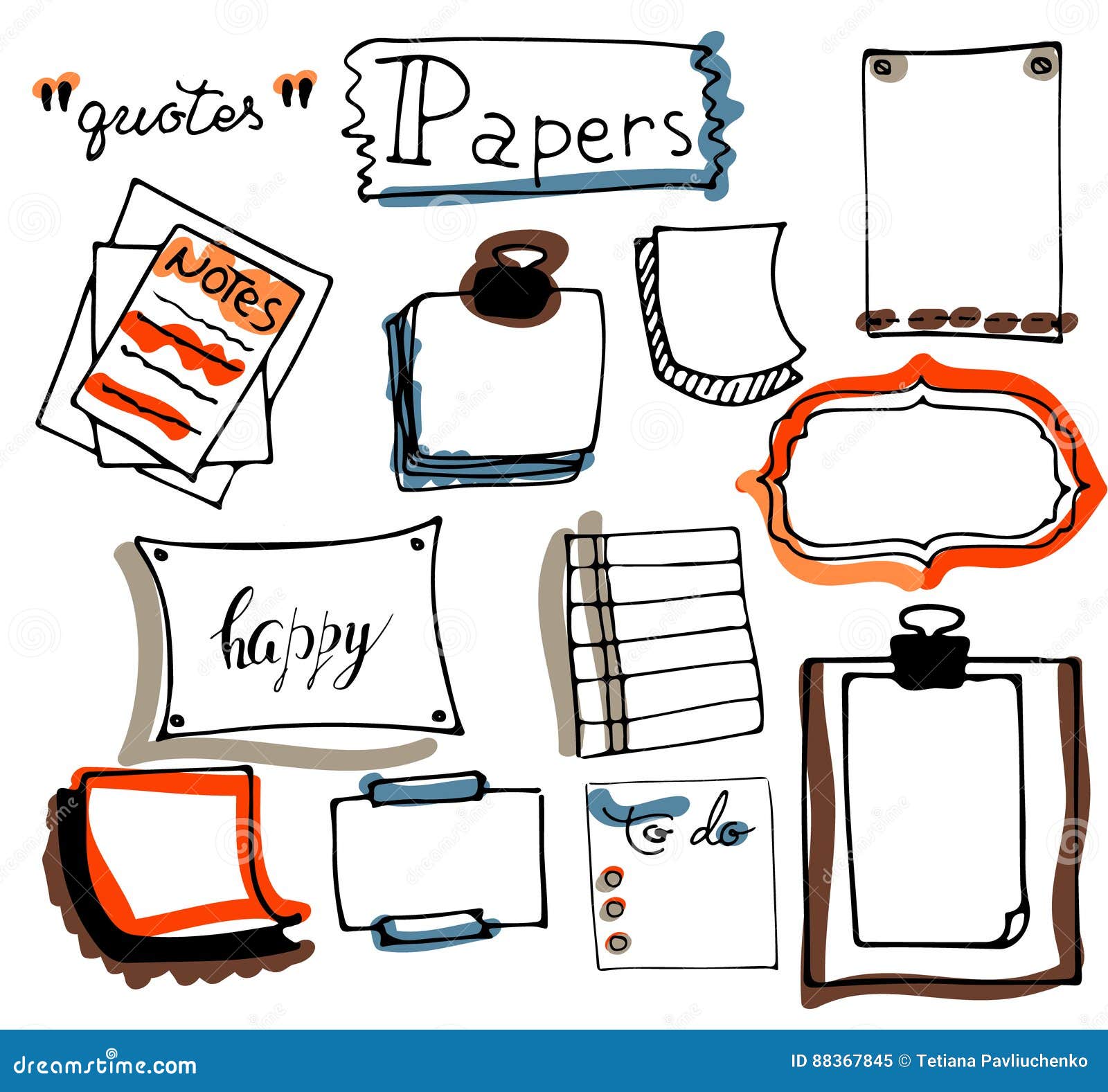 Set of Hand Drawn Paper Notes, Lists, Frames in Vector. Set of Stock ...