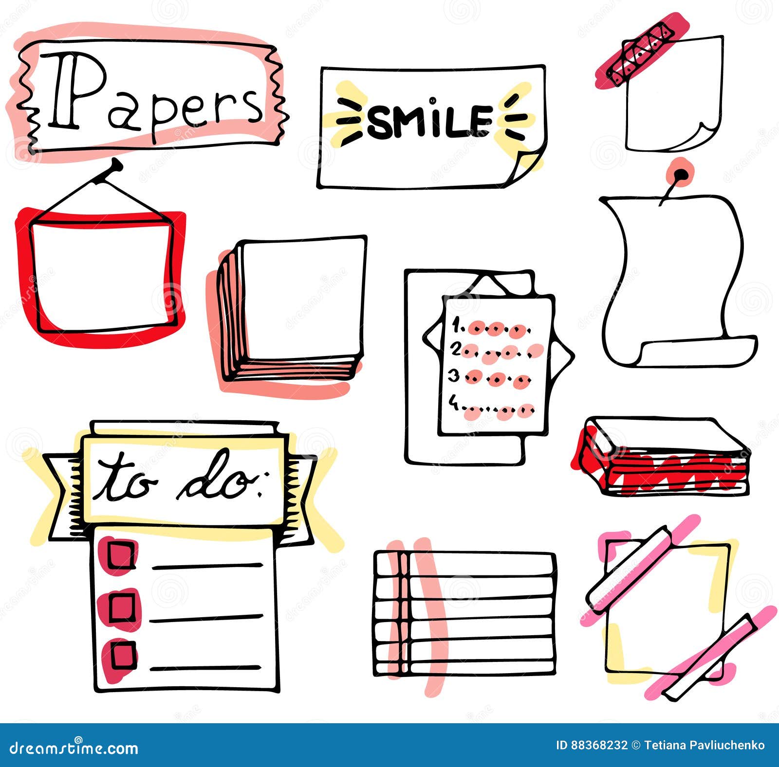 Set of Hand Drawn Paper Notes, Lists, Frames in Vector. Set of Stock ...