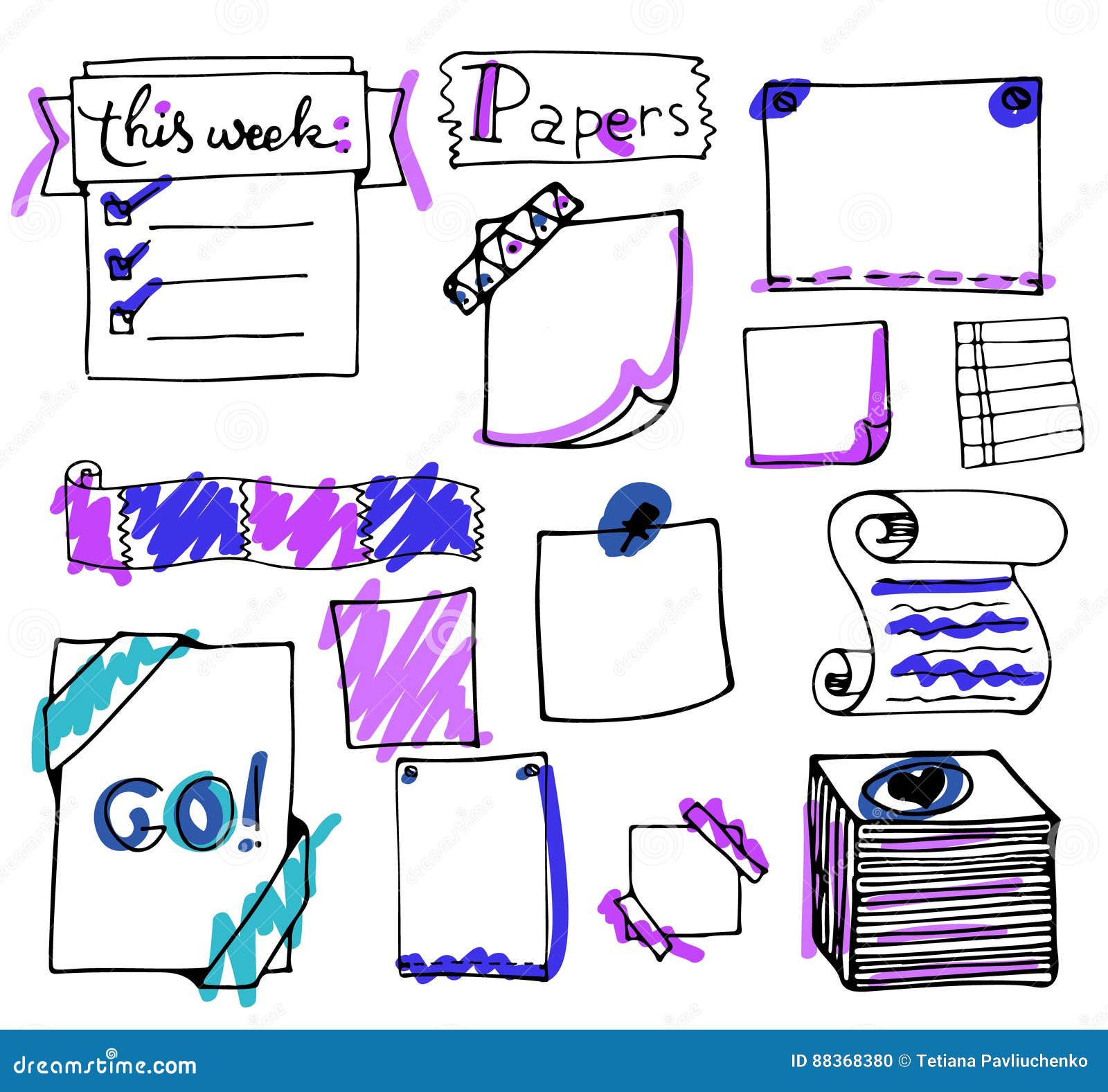 Set of Hand Drawn Paper Notes, Lists, Frames in Vector. Set of Stock ...