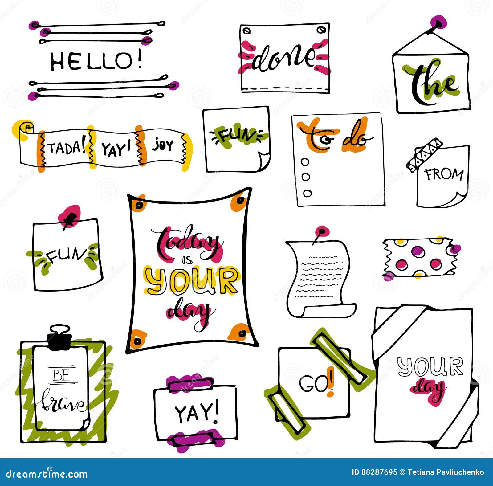 Set of Hand Drawn Paper Notes, Lists, Frames in Vector. Set of Stock ...
