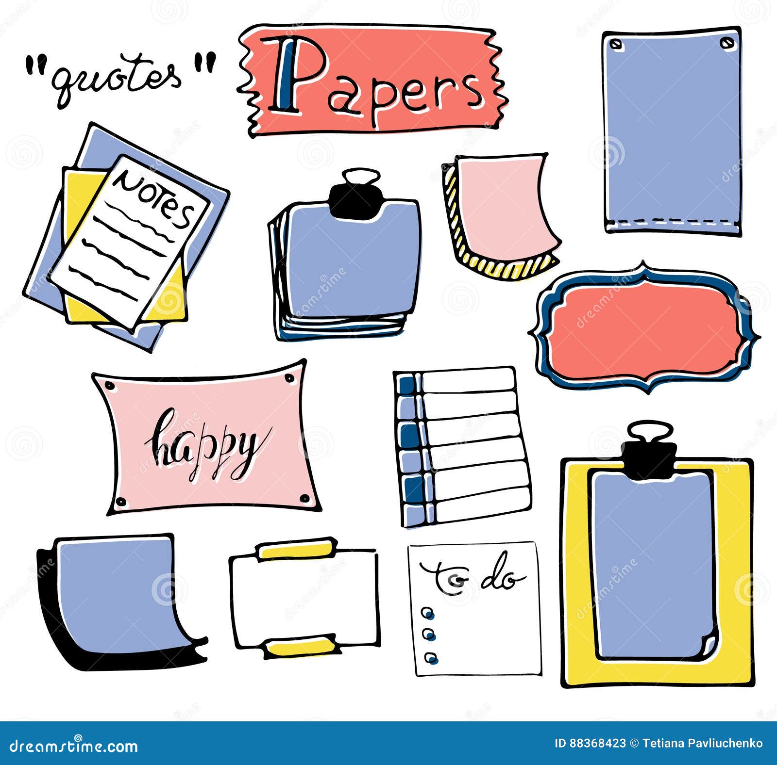Set of Hand Drawn Paper Notes, Lists, Frames in Vector. Set of Stock ...