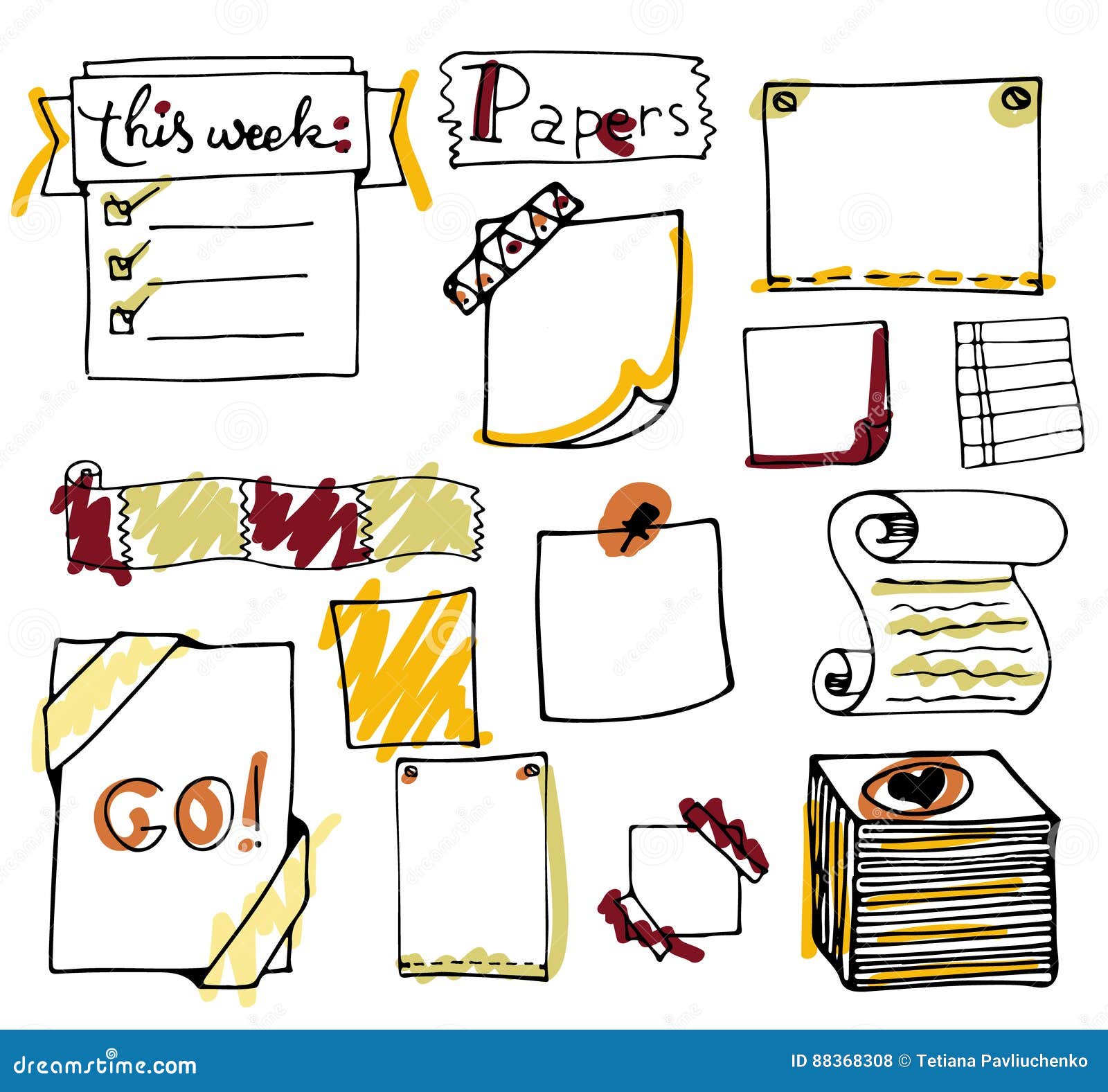Set of Hand Drawn Paper Notes, Lists, Frames in Vector. Set of Stock ...
