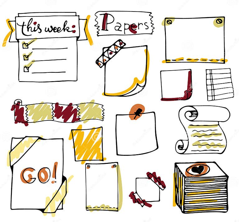 Set of Hand Drawn Paper Notes, Lists, Frames in Vector. Set of Stock ...