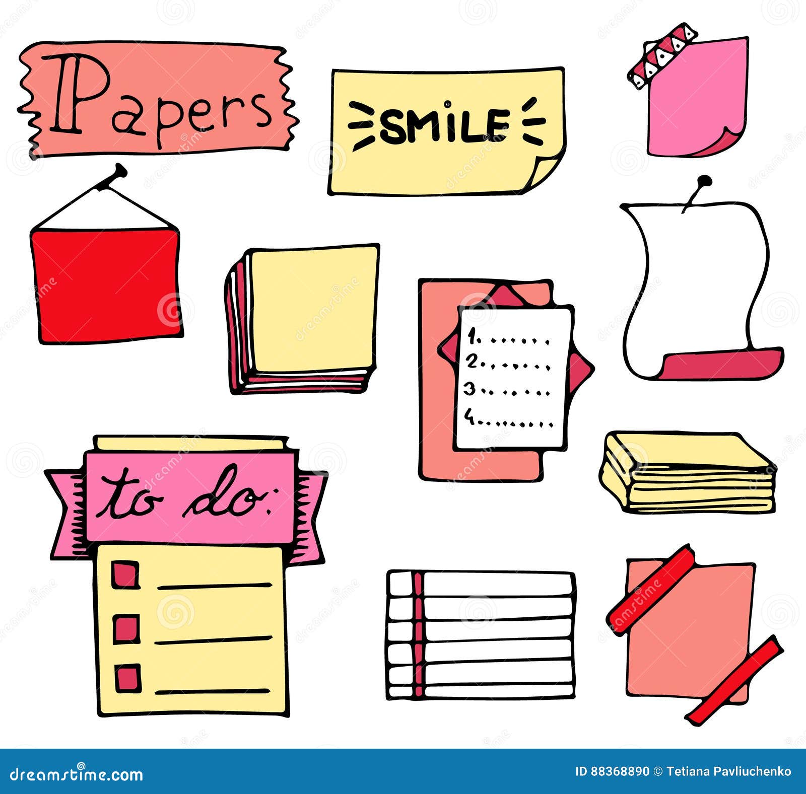 Set of Hand Drawn Paper Notes, Lists, Frames in Vector. Set of Stock ...
