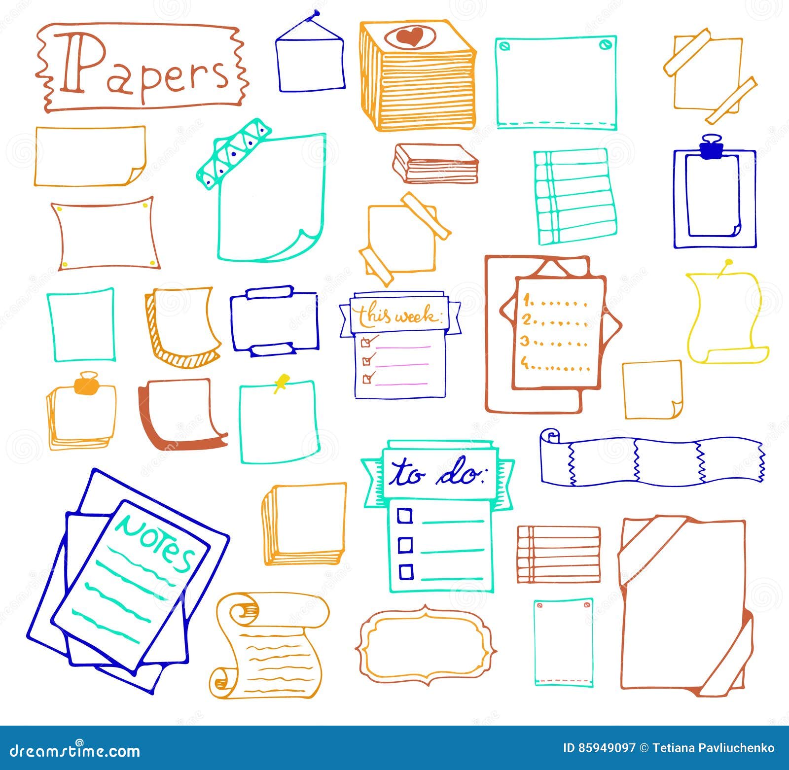 Set of hand drawn paper stock vector. Illustration of message - 85949097