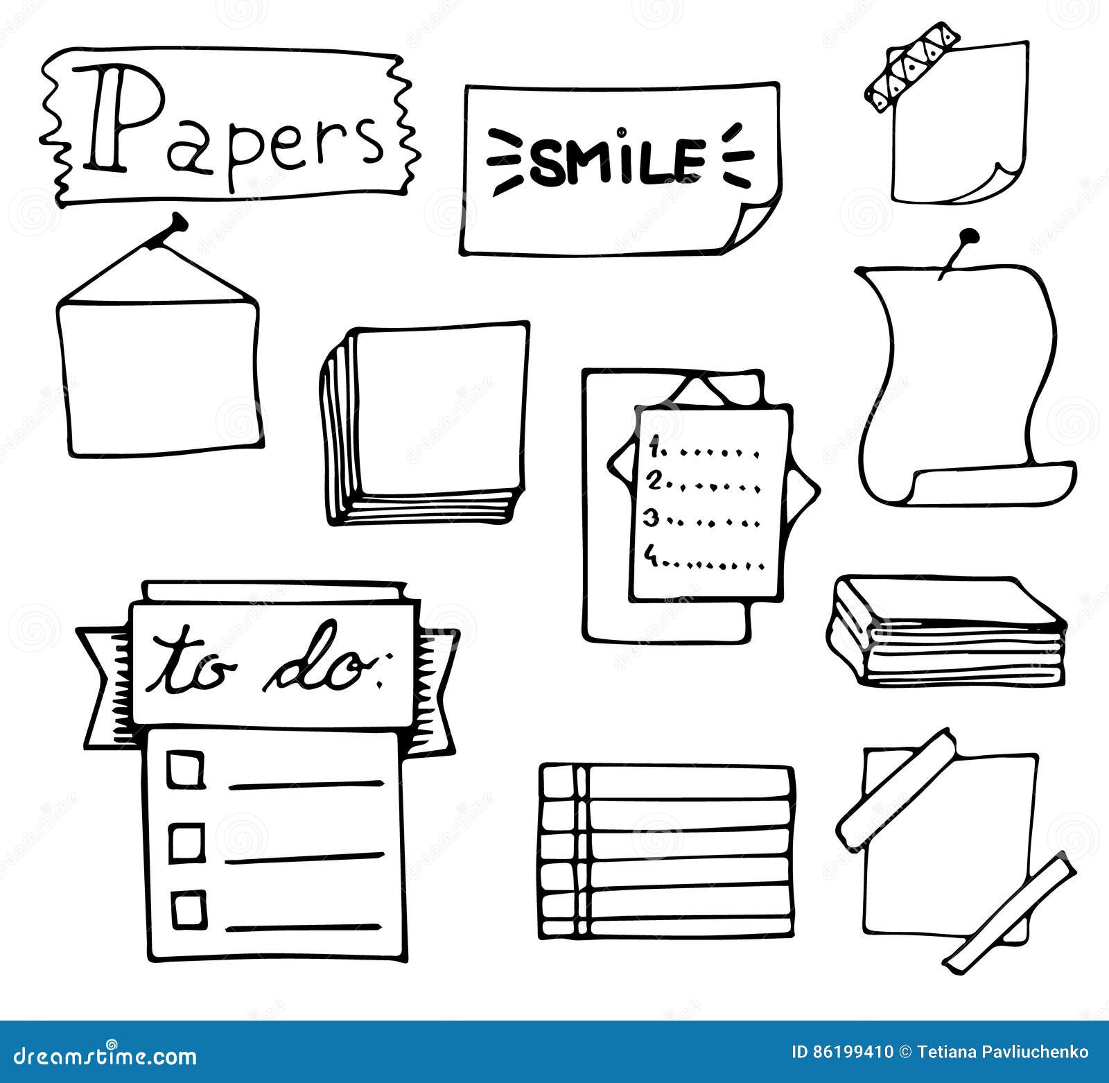 Set of hand drawn paper stock vector. Illustration of doodle - 86199410