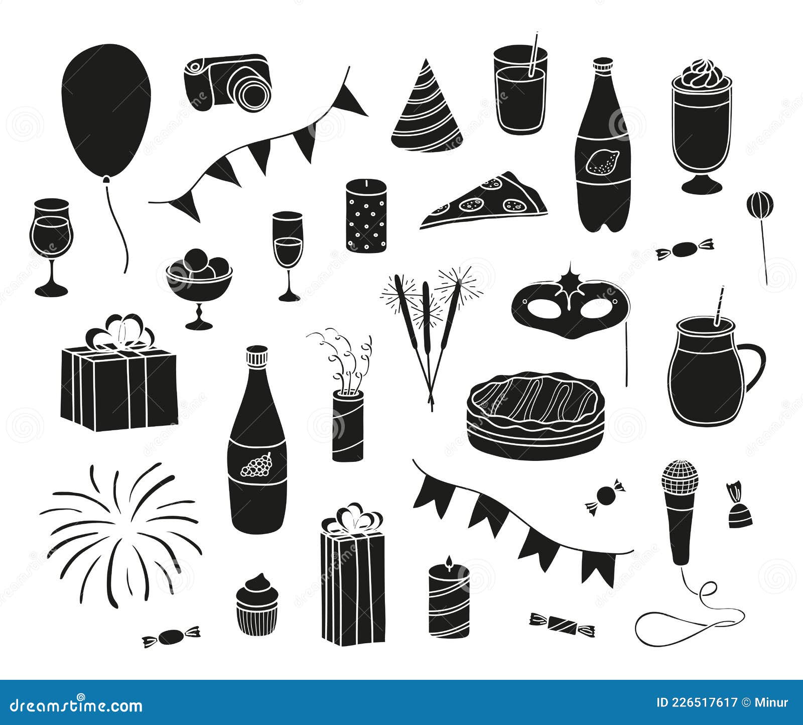 Set of Hand Drawn Party Items. Stock Vector - Illustration of design ...
