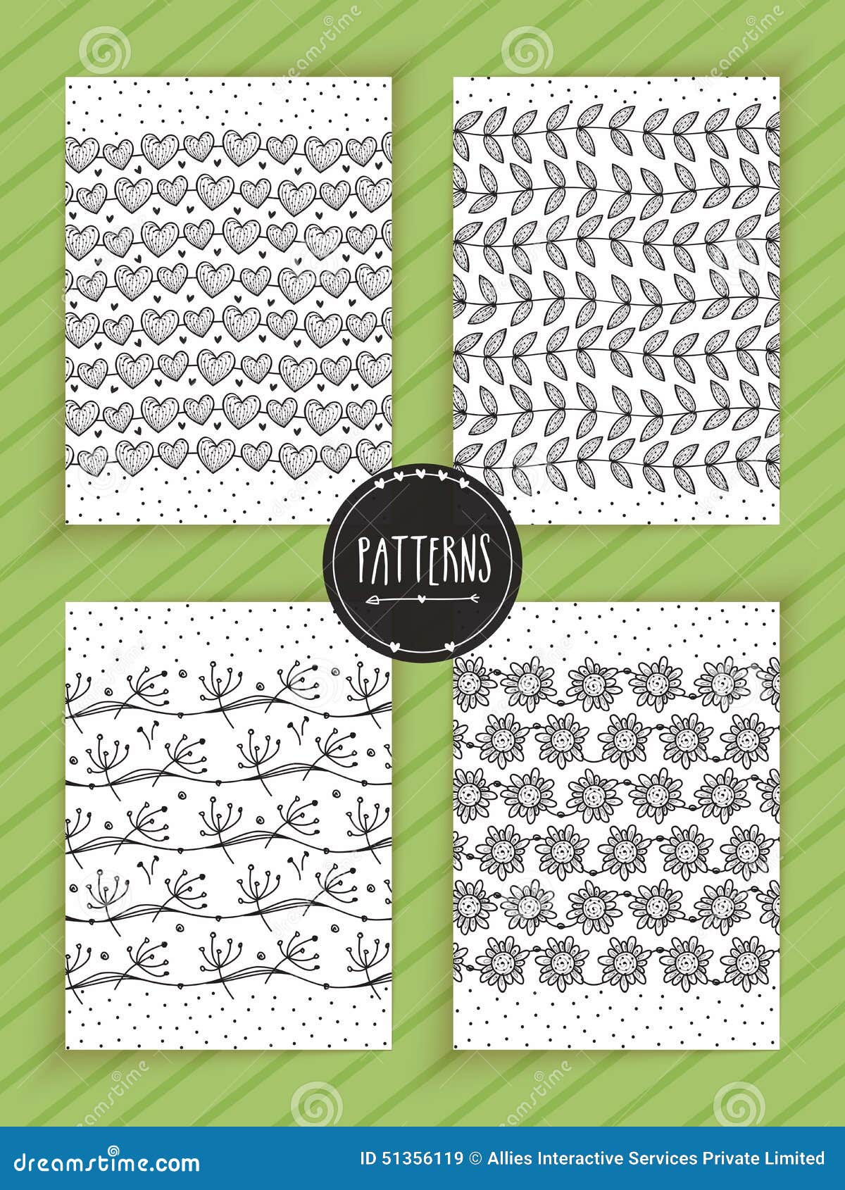 Set of Hand Drawn Patterns. Stock Illustration - Illustration of flora ...