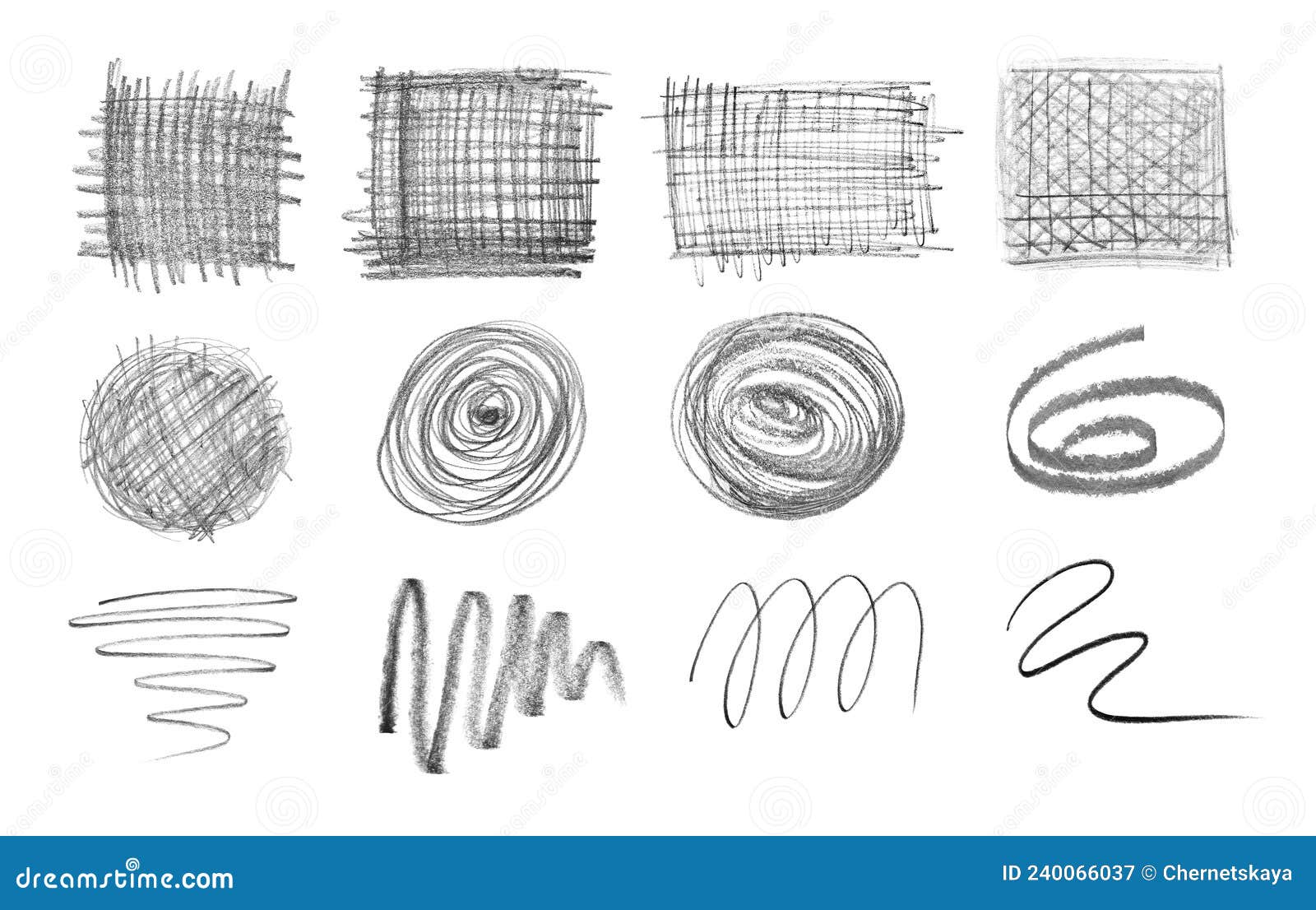 Set with Hand Drawn Pencil Scribble on White Background, Top View Stock ...