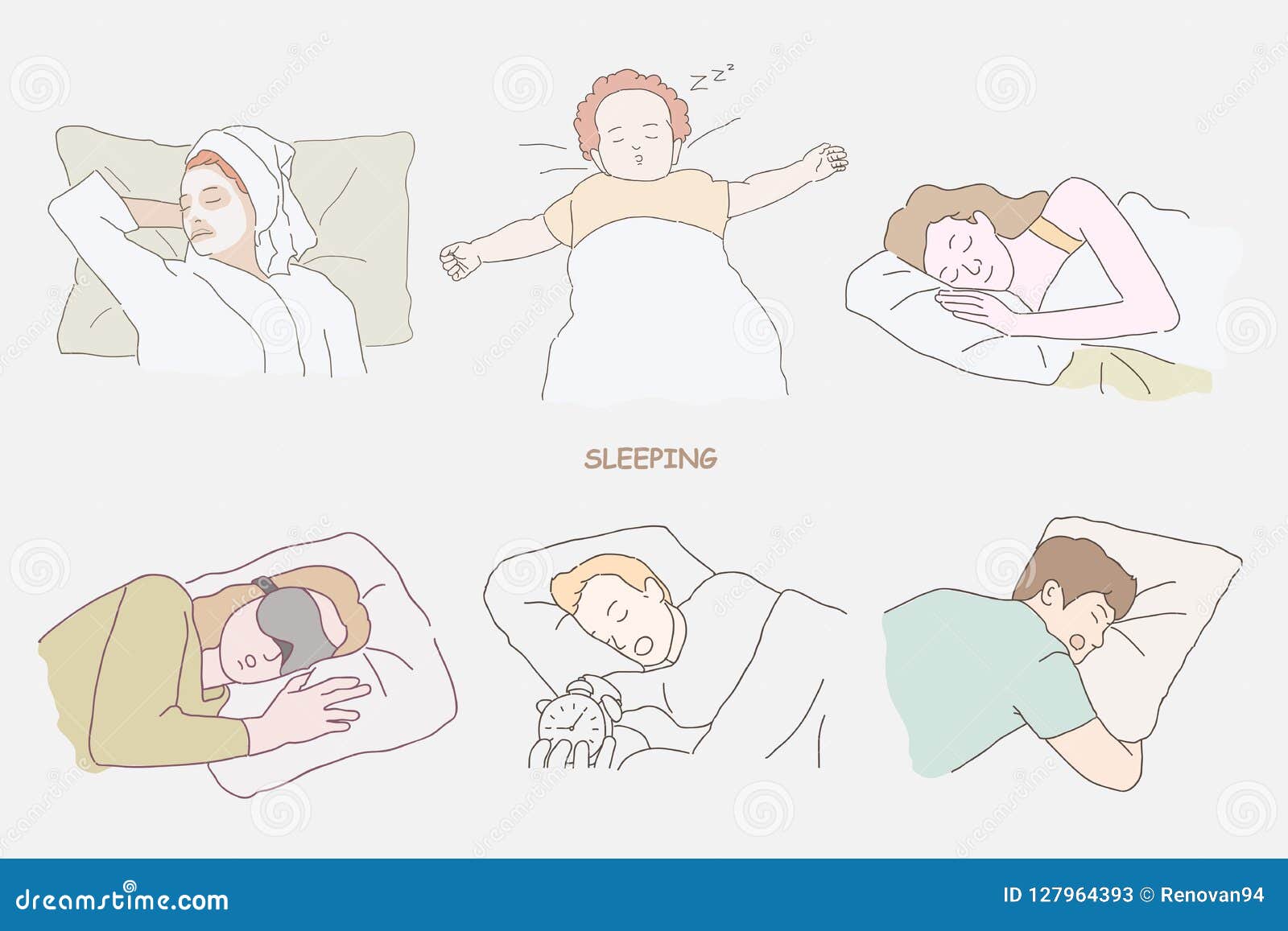 Set of Hand Drawn Peoples Sleeping Well. Stock Vector - Illustration of ...