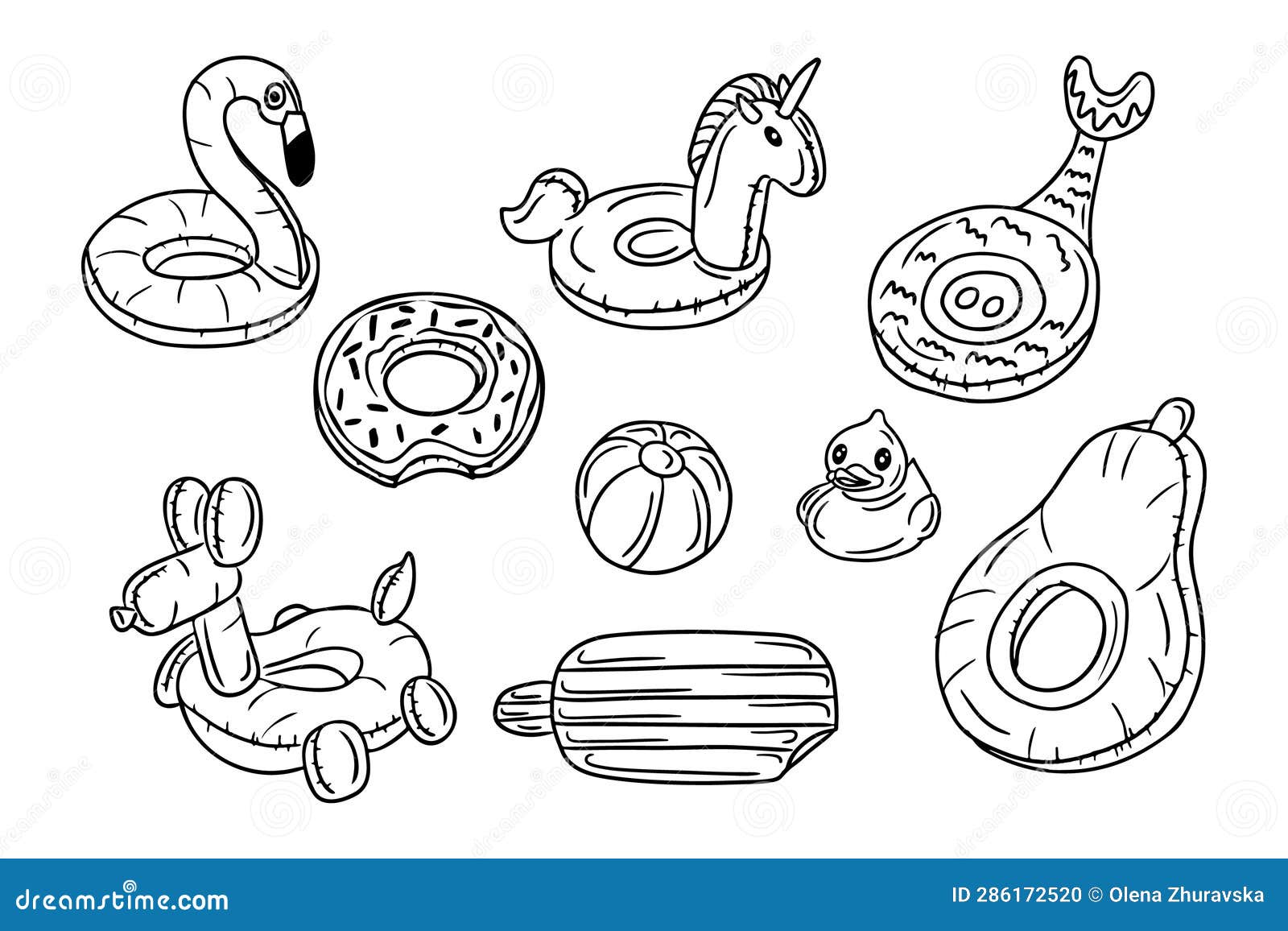 Set of Hand Drawn Pool Floating Doodles Stock Vector - Illustration of ...