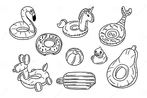 Set of Hand Drawn Pool Floating Doodles Stock Vector - Illustration of ...
