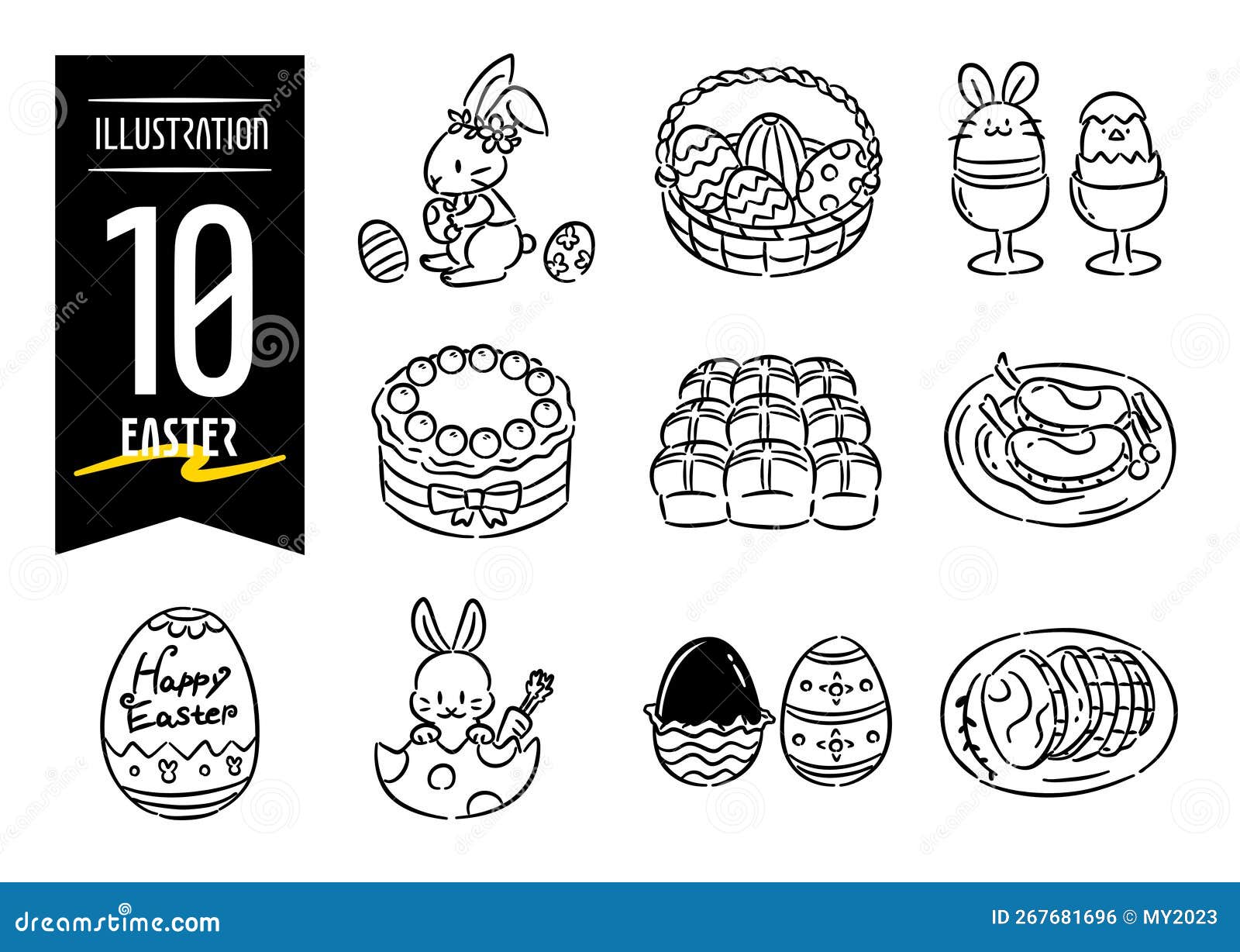 Set of 10 Hand-drawn Pop-style Icon Illustrations with Easter Motifs ...