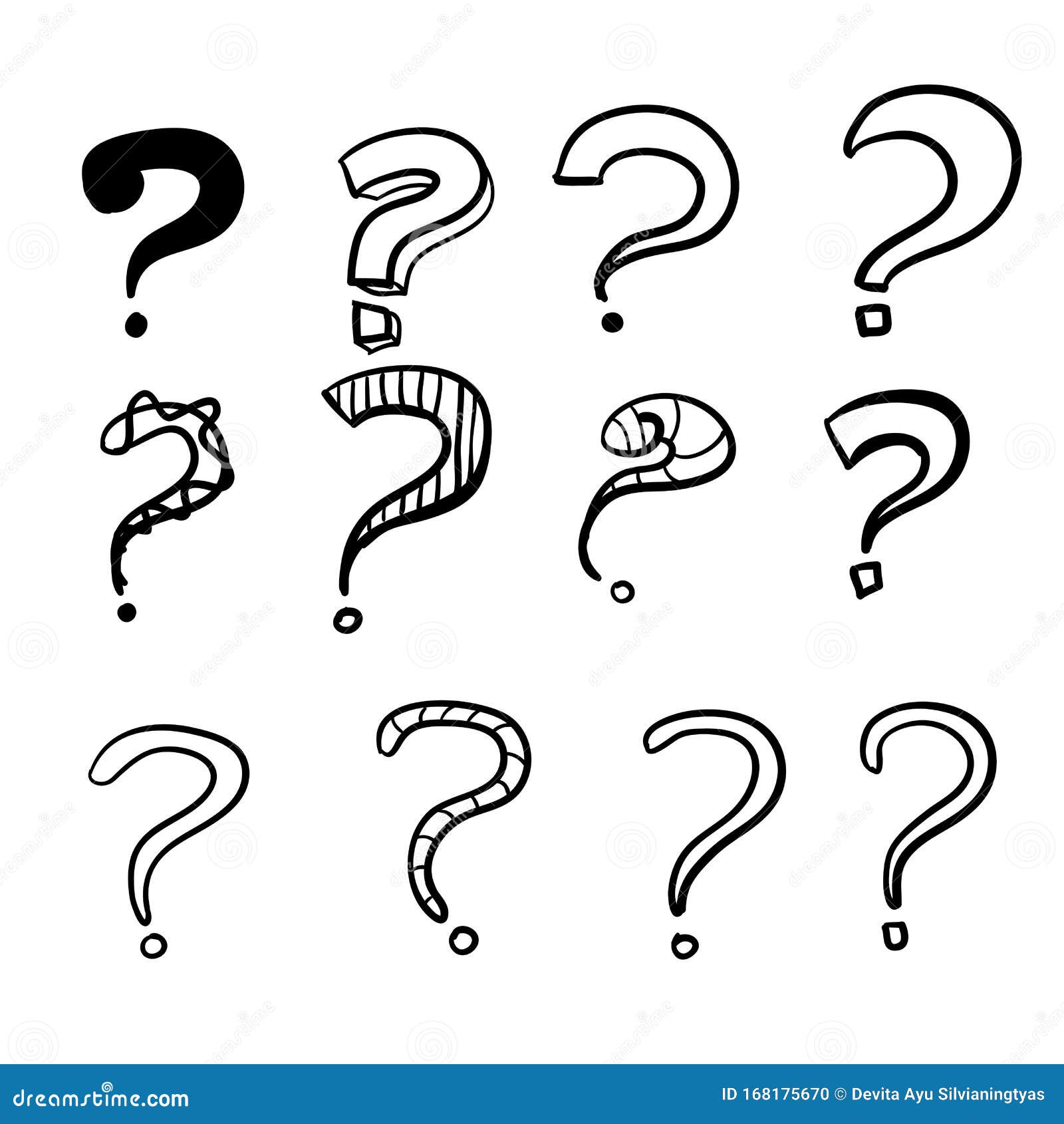 Set of Hand Drawn Question Marks. with Cartoon Line Art Style Vector ...