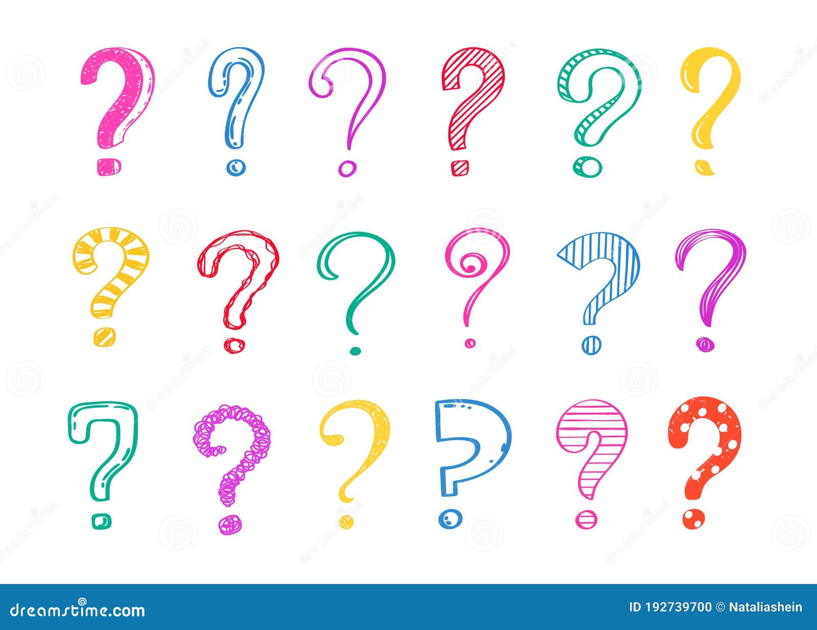 Set of Hand Drawn Question Marks, Doodle Colorful Questions Stock ...